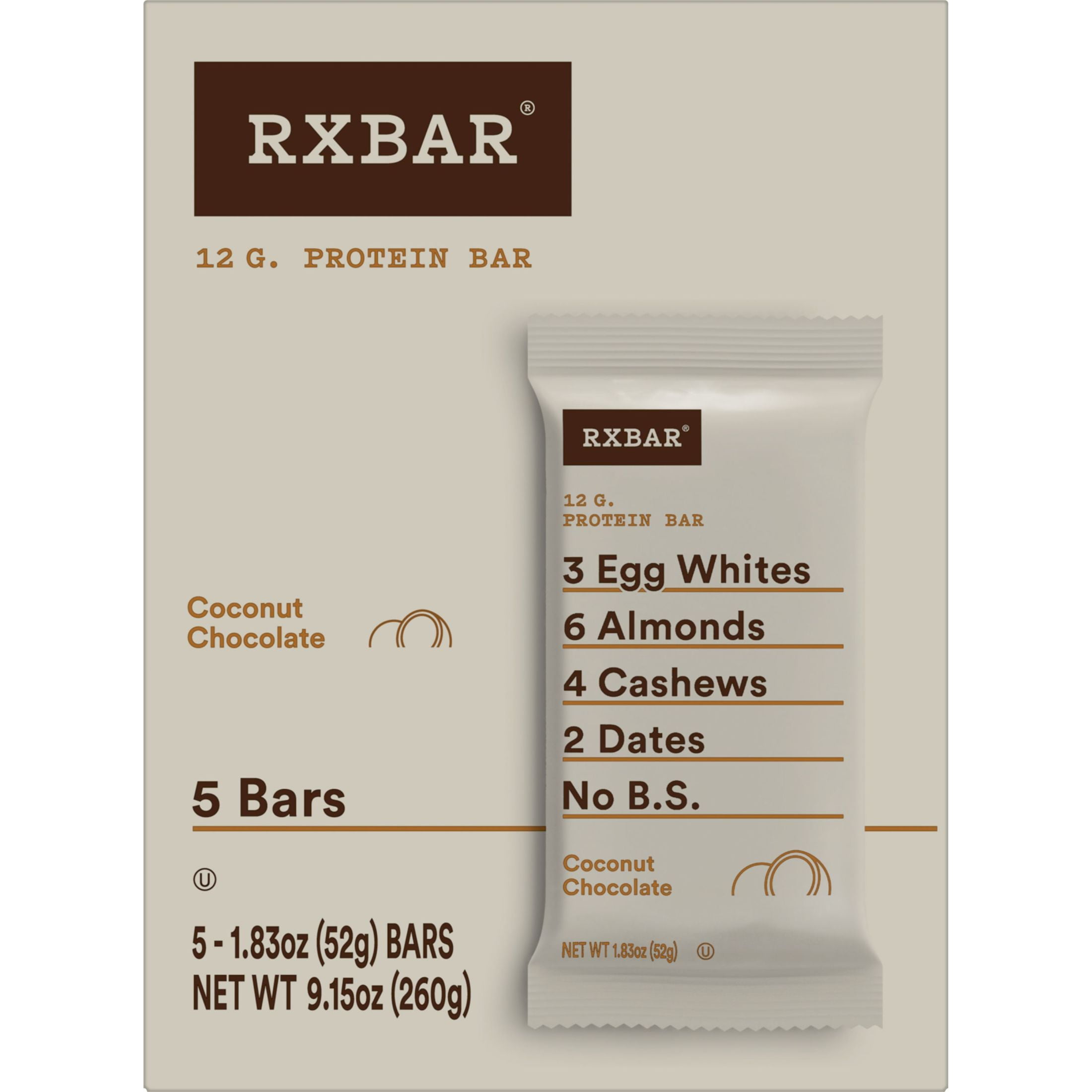 RXBAR Coconut Chocolate Chewy Protein Bars, Gluten-Free, Ready-to-Eat, 9.15 oz, 5 Count ...