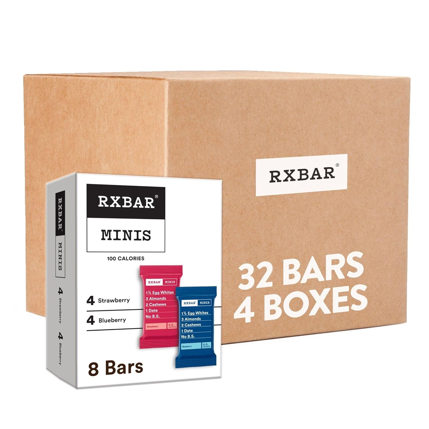 RXBAR Minis Protein Bars, 6g Protein, Gluten Free Snacks, Variety Pack (4 Boxes, 32 Bars ...