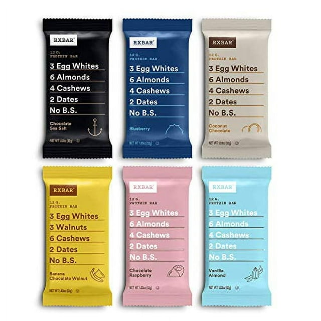 RXBAR Protein Bar Pack, 6 Flavors: Vanilla, Sea Salt, Banana, Walnut, 1 ...