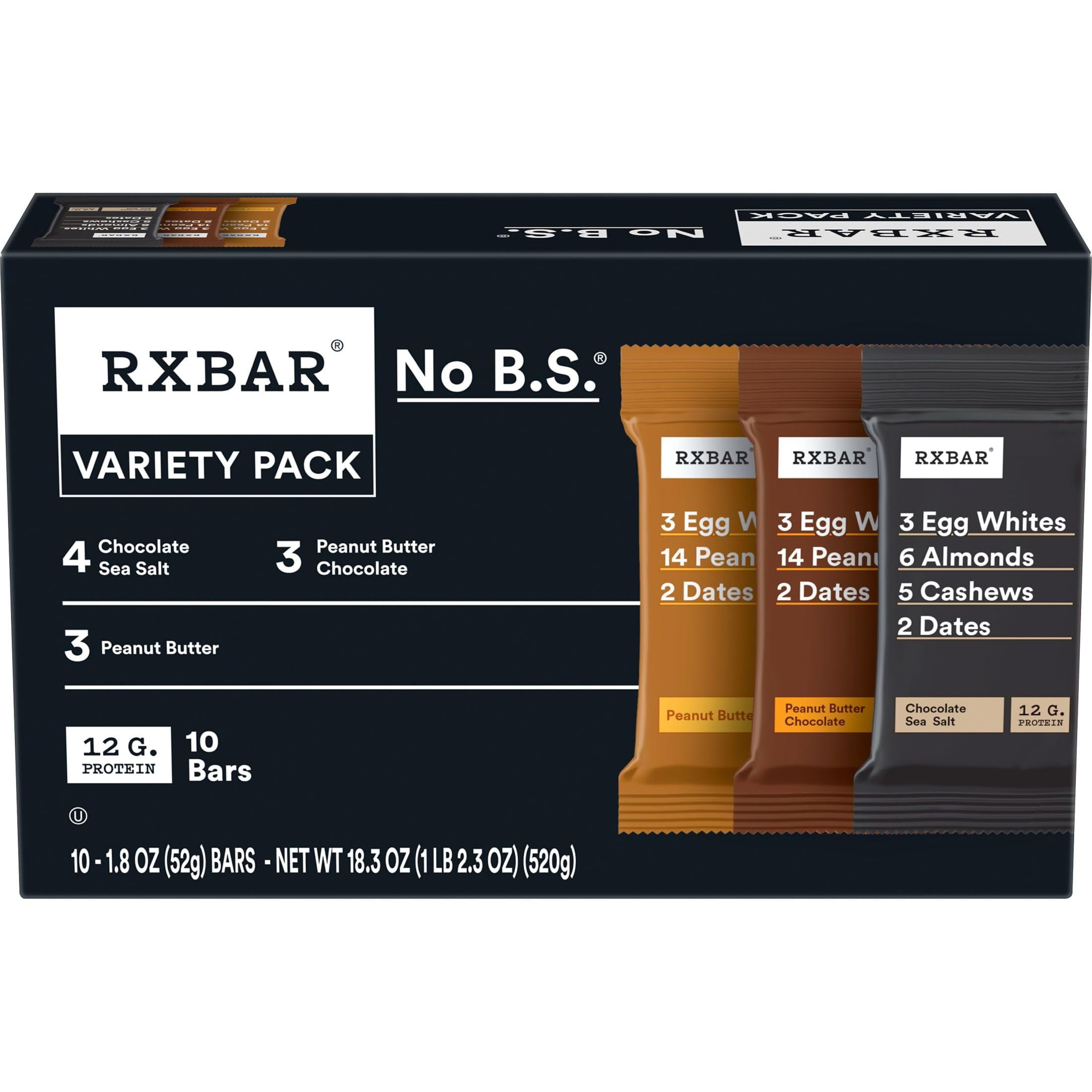 RXBAR Protein Bars,ITSC Protein Snack, Snack Bars, Variety Pack, 18.3oz Box (10 Bars) - Walmart.com