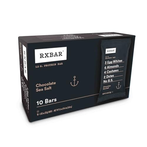 RXBAR Protein Bars, Protein Snack, Snack Bars, Chocolate Sea Salt, 18.3oz Box (10 Bars ...
