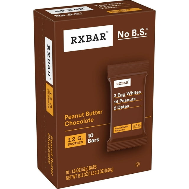 RXBAR Protein Bars, Protein Snack, Snack Bars, Peanut Butter Chocolate, 18.3oz Box (10 Bars ...