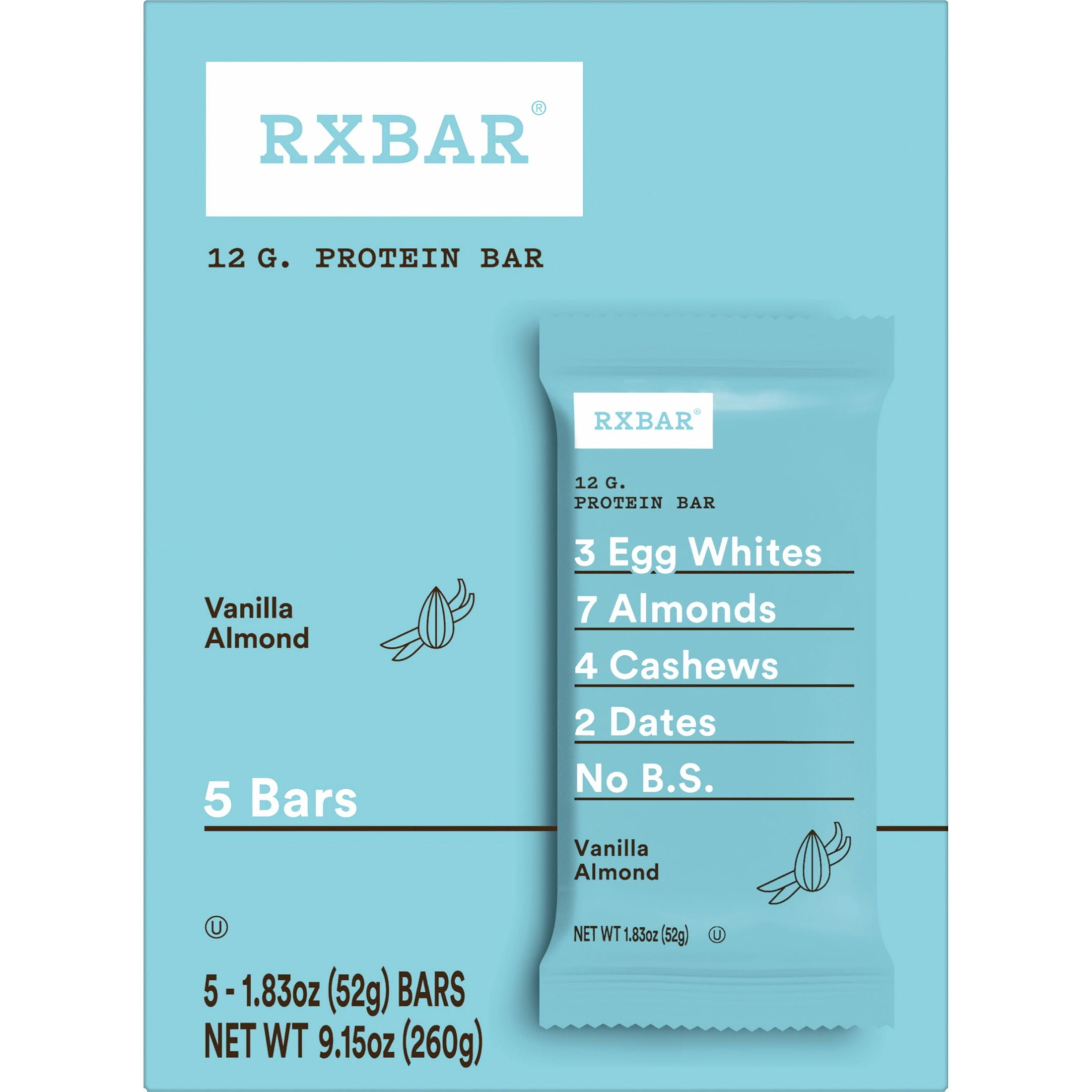 RXBAR Vanilla Almond Chewy Protein Bars, Gluten Free, 9.15 oz, 5 Count ...