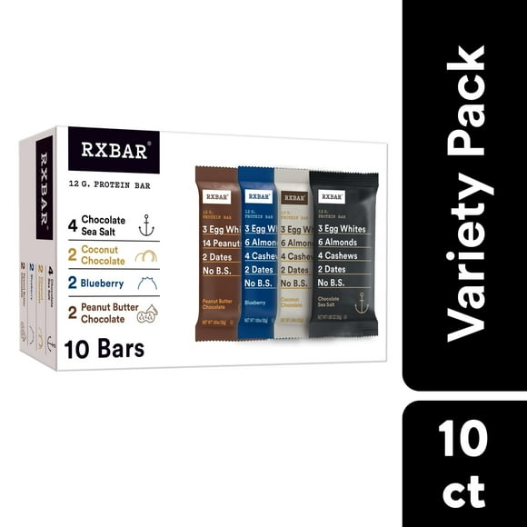 RXBAR Variety Pack Chewy Protein Bars, Ready-to-Eat, 18.3 oz, 10 Count