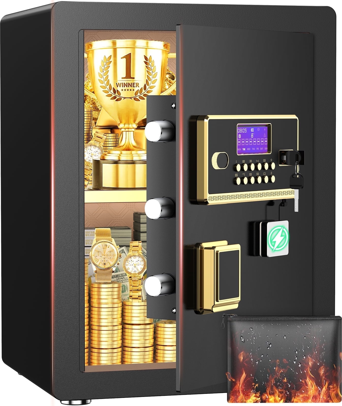 RYCUZO 4.5 Cuft Large Safe Box, Digital Keypad Home Security Safe With Fireproof Waterproof Bag ...