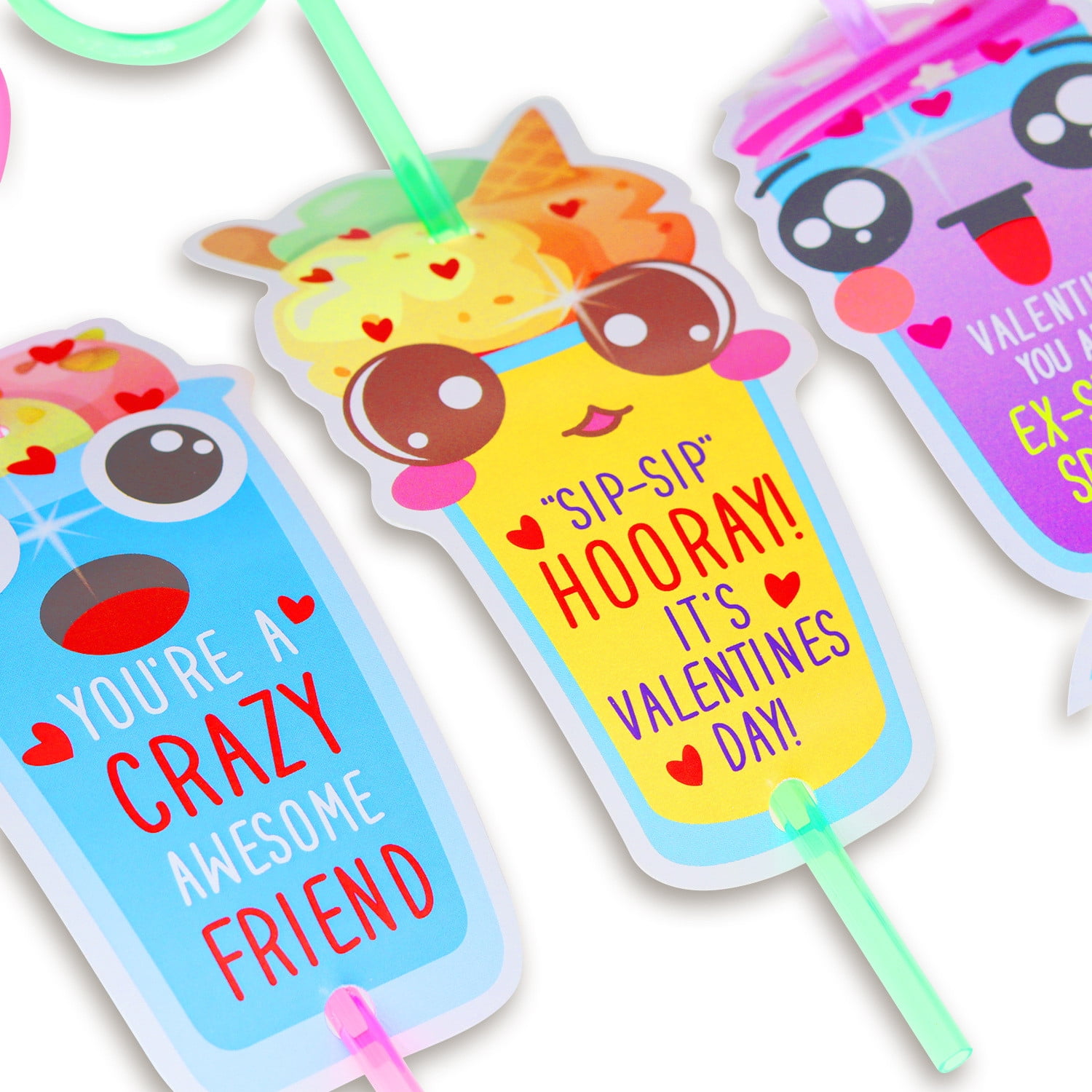 RXIRUCGD 32 Pc Valentines Day Straws with Cards, Colorful Crazy ...