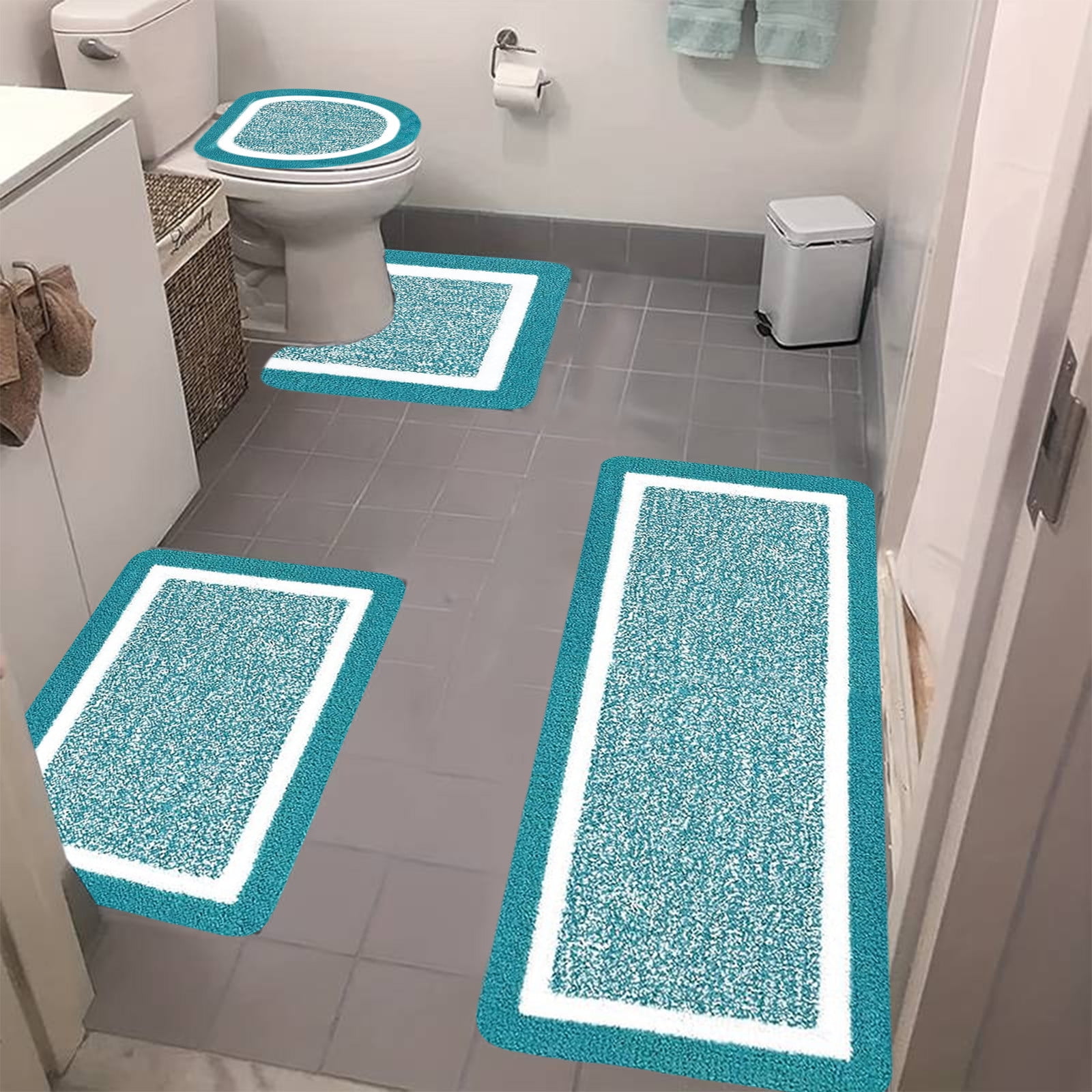 RXIRUCGD 4-Piece Soft Pile Bathroom Mat Ensemble - High Absorbency ...