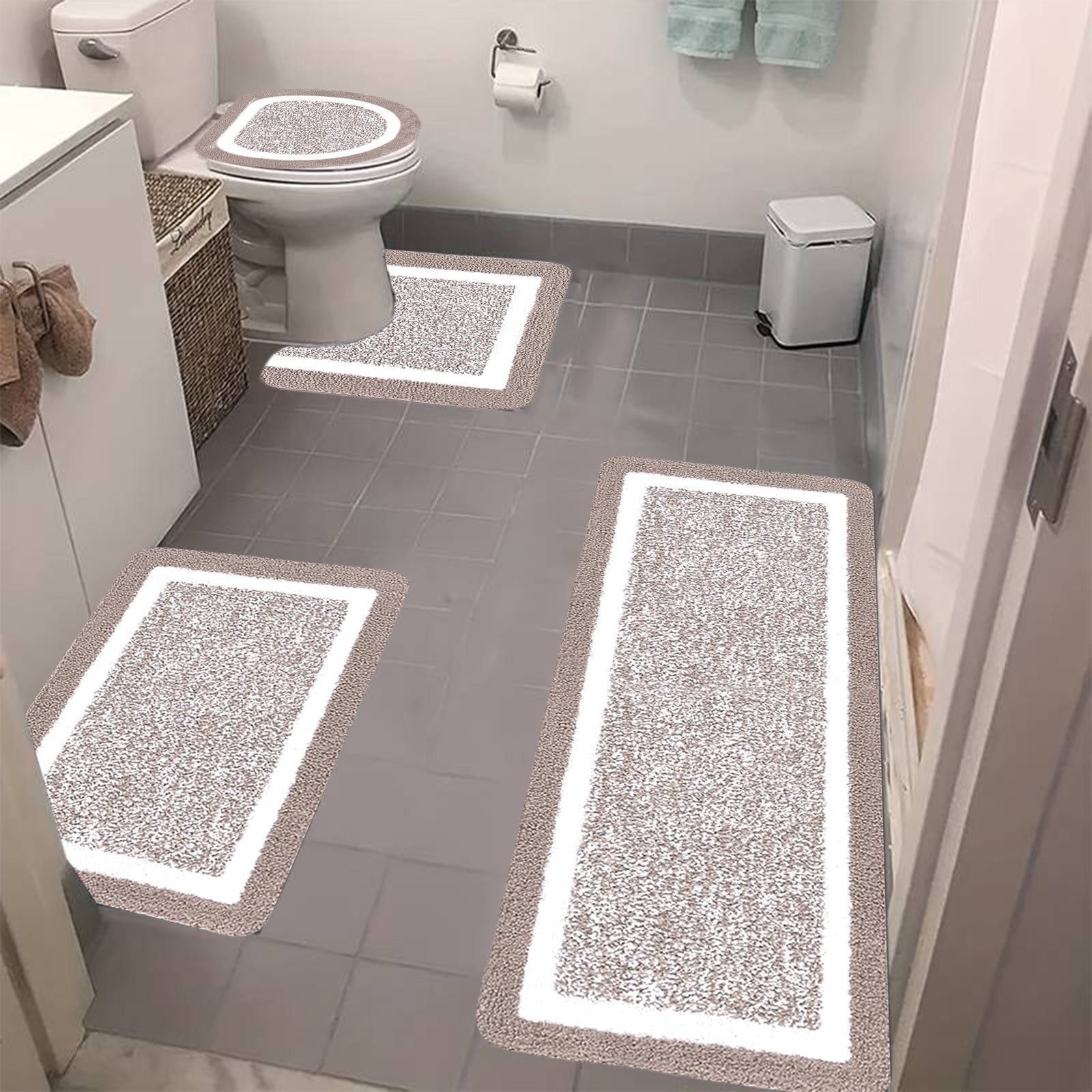 RXIRUCGD 4-Piece Soft Pile Bathroom Mat Ensemble - High Absorbency ...