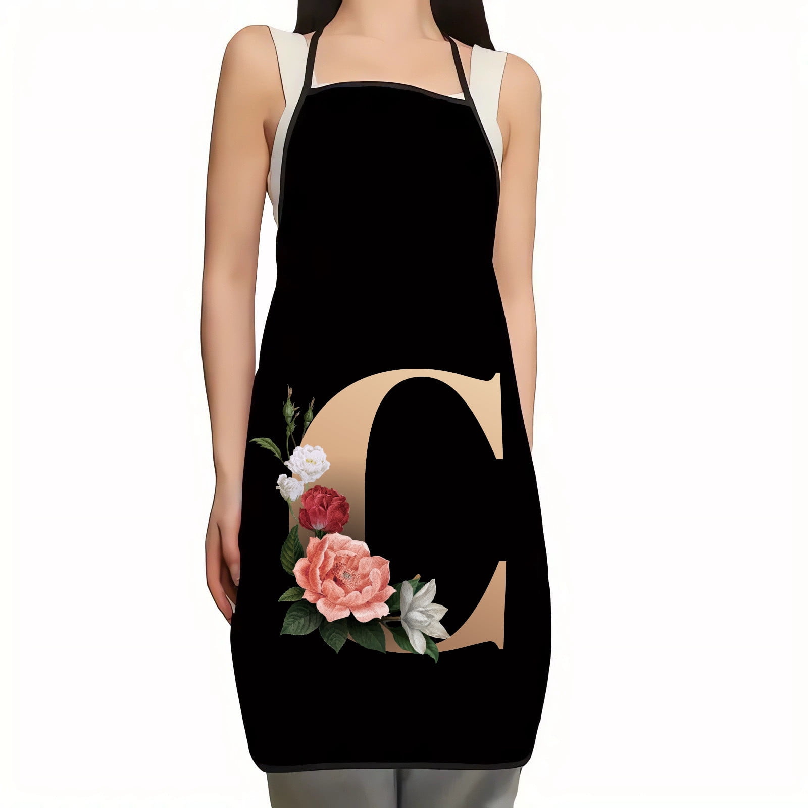 RXIRUCGD Aprons, Apron Flower Letter Pattern Kitchen Fouling Apron ...