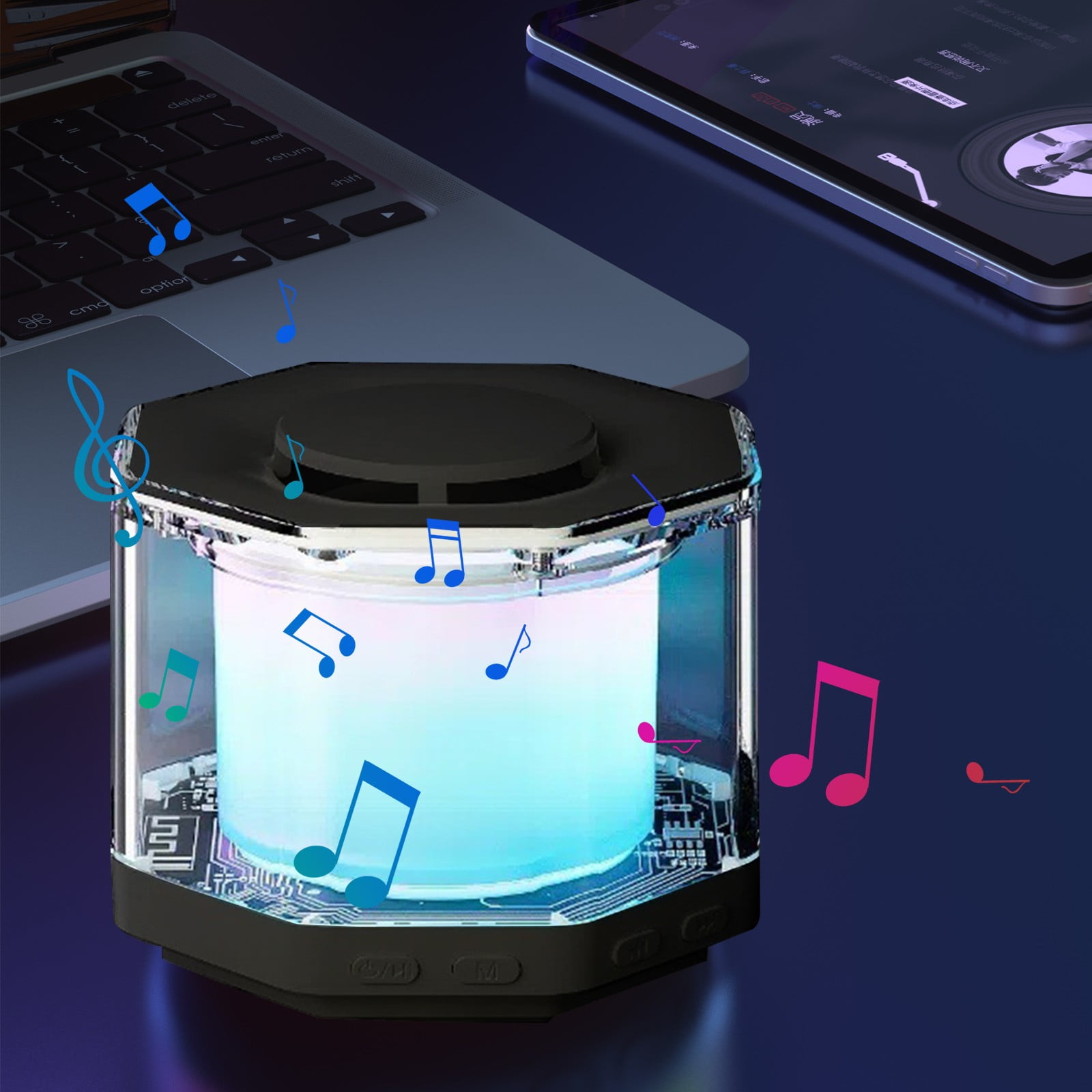RXIRUCGD Bluetooth Audio, Subwoofer Outdoor Mini Colored Light Crystal ...