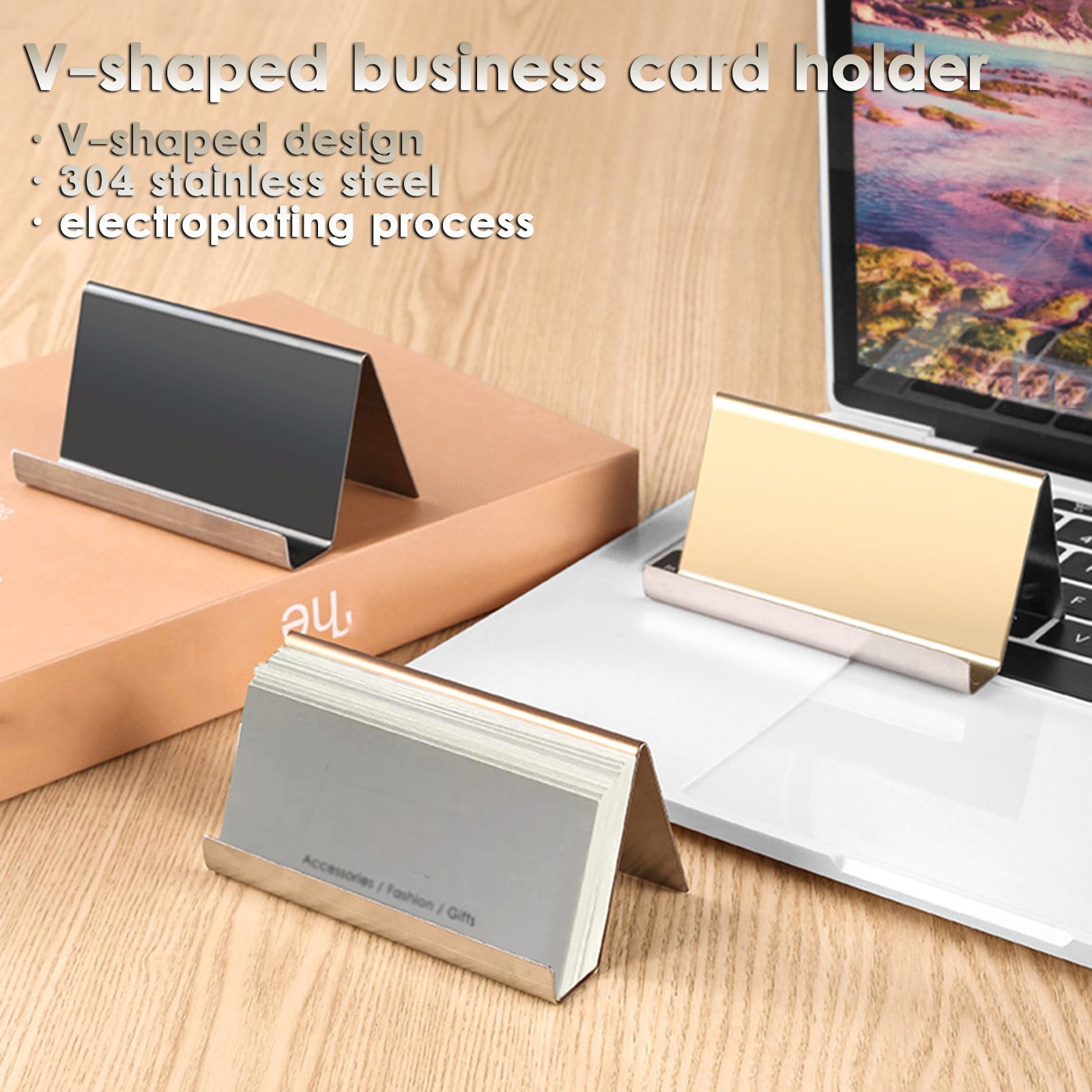 RXIRUCGD Cards Holders, 304 Stainless Steel Business Cards Holders Desktop Card Display for ...