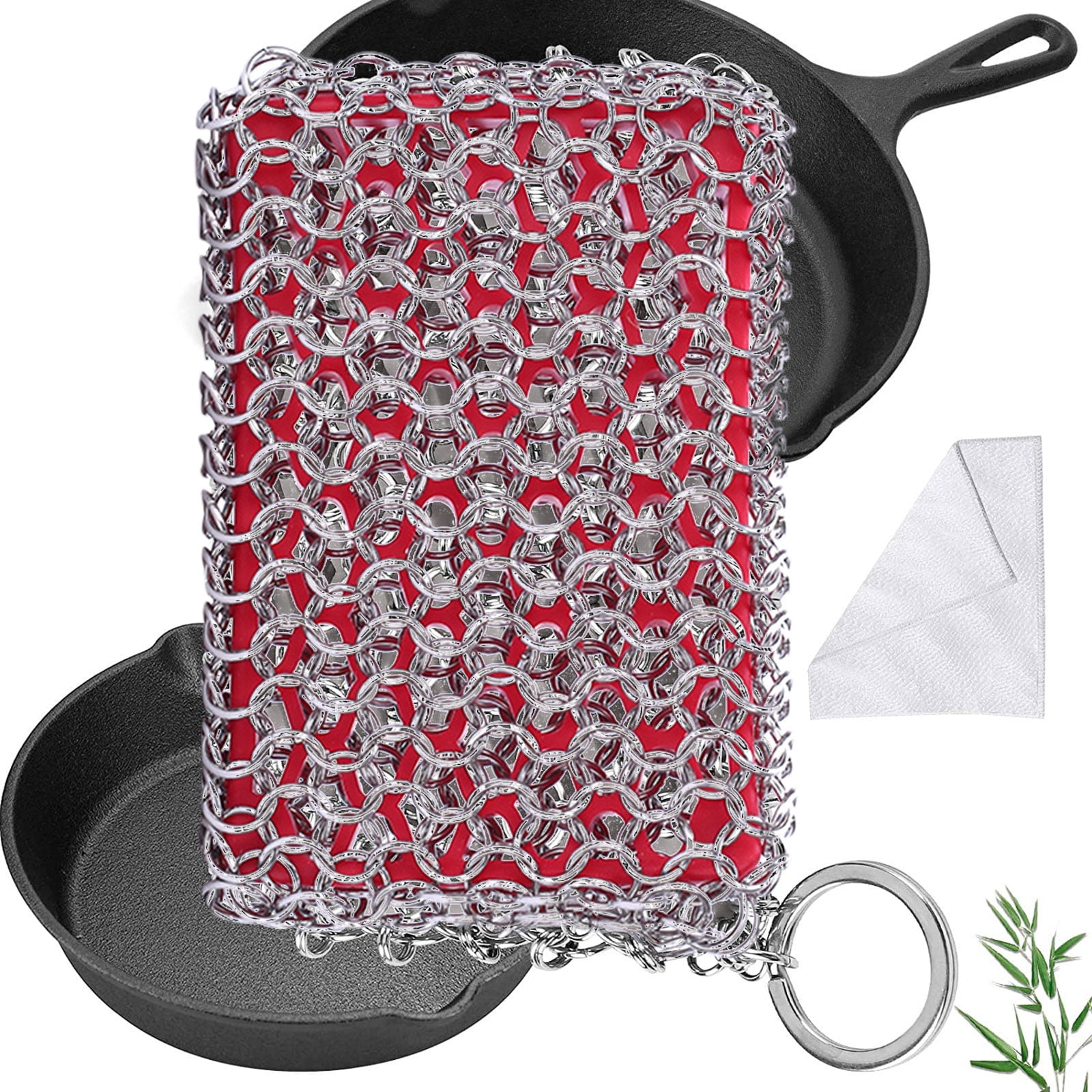 RXIRUCGD Cast Iron Scrubber Chainmail Scrubber, Stainless Steel Chain ...