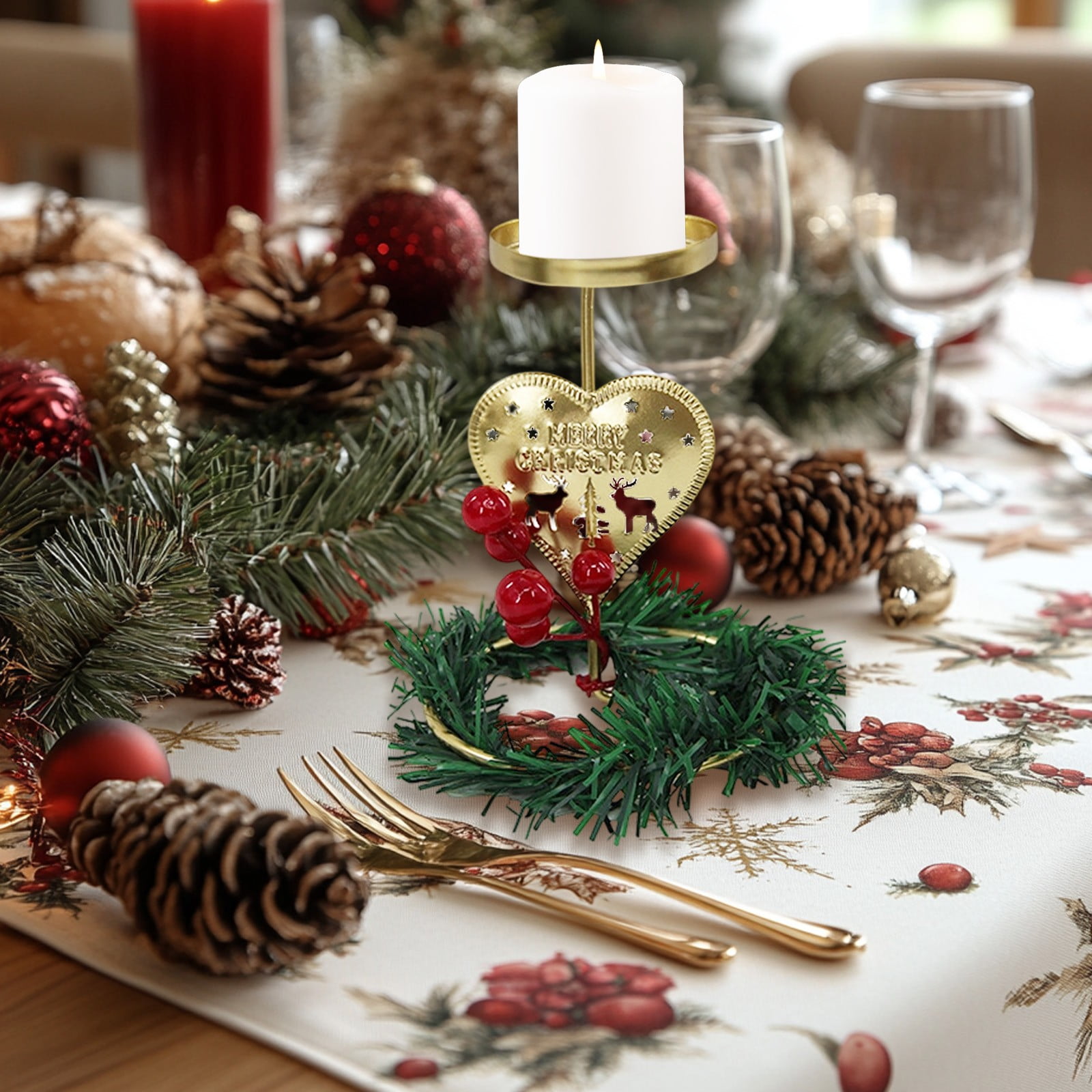 RXIRUCGD Christmas Metal Candlestick with Reindeer and Heart Design ...