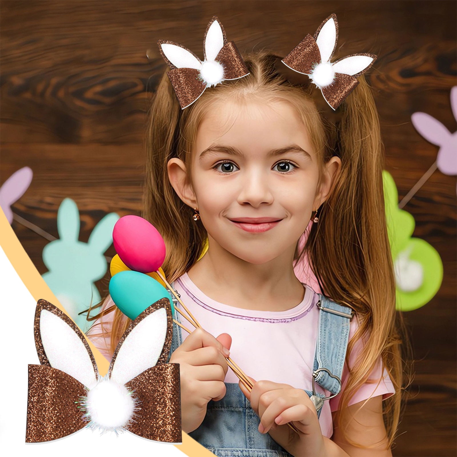 RXIRUCGD Easter Bow Clips Glitter Bunny Rabbit Ear Hair Pins Quicksand ...