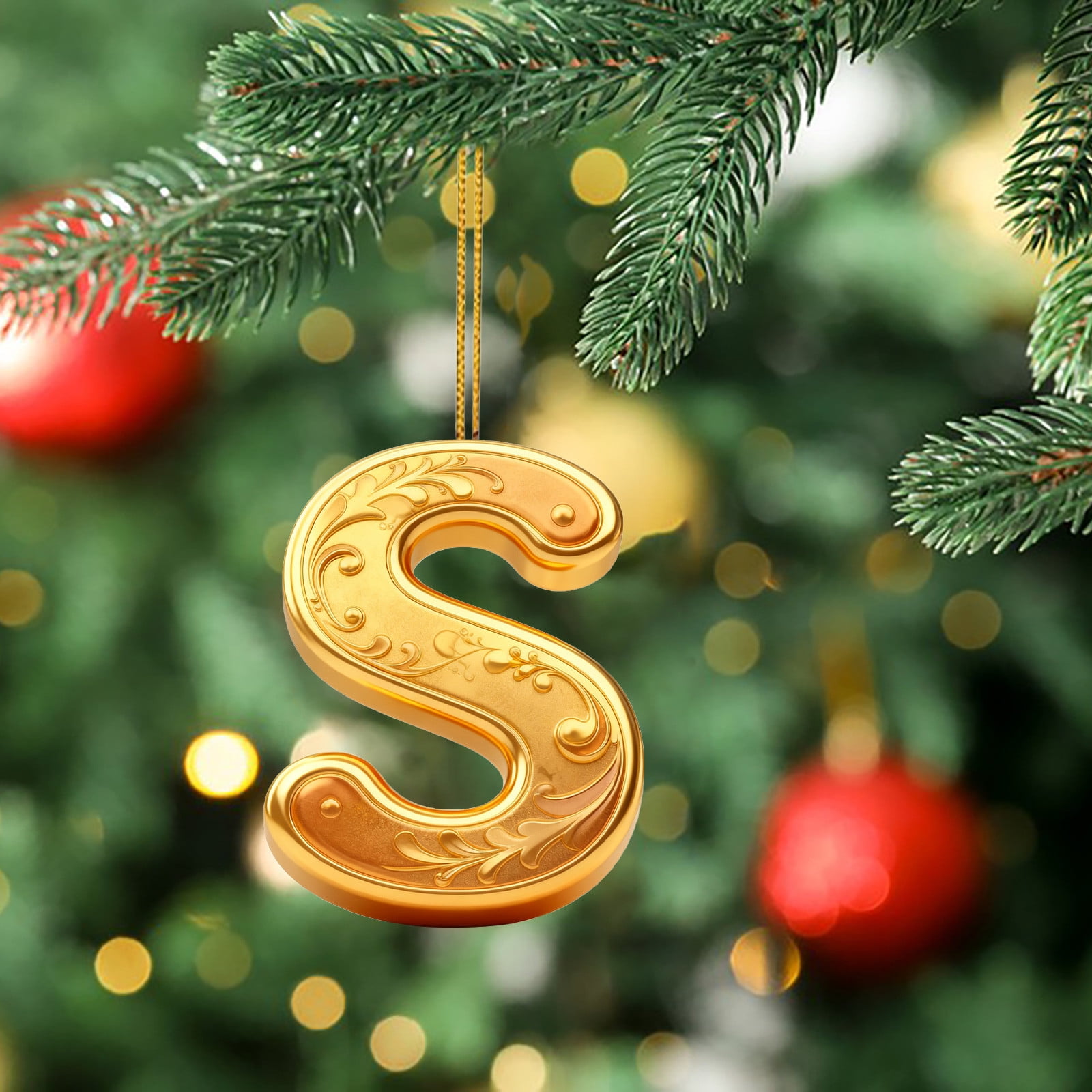 RXIRUCGD Gold 2D Acrylic Alphabet Christmas Ornament - 26 Initial ...