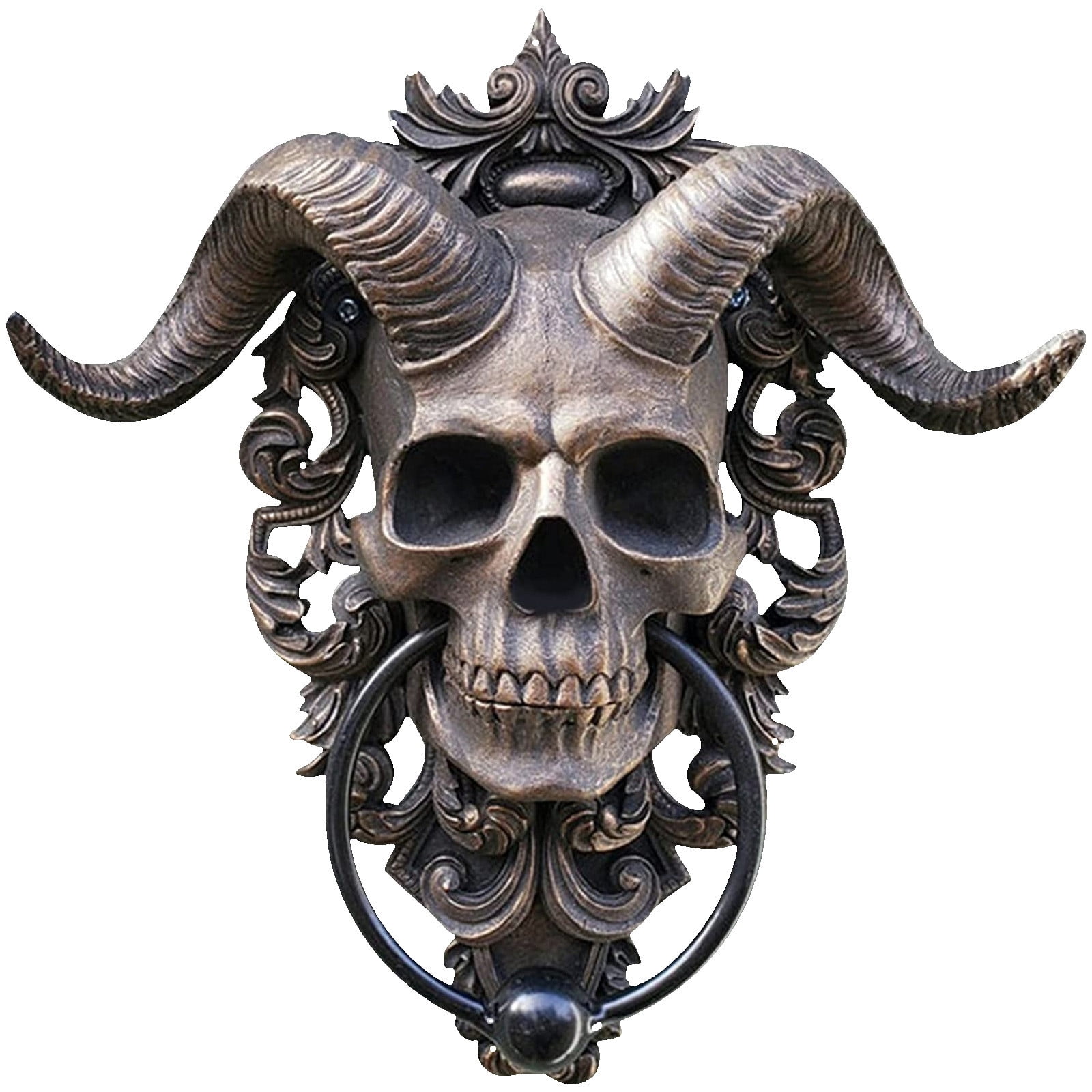 RXIRUCGD Halloween Door Hanging Skeleton Sheep Head Resin Demon Sheep ...