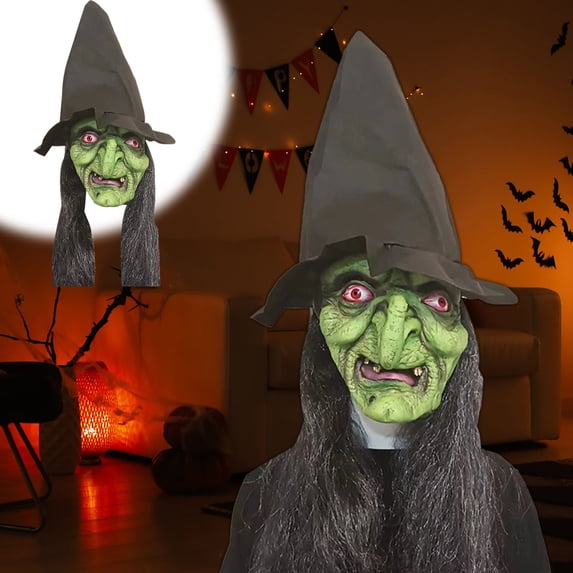 RXIRUCGD Halloween Witch Mask With Hat Long Hair Grimace Mask Scary ...