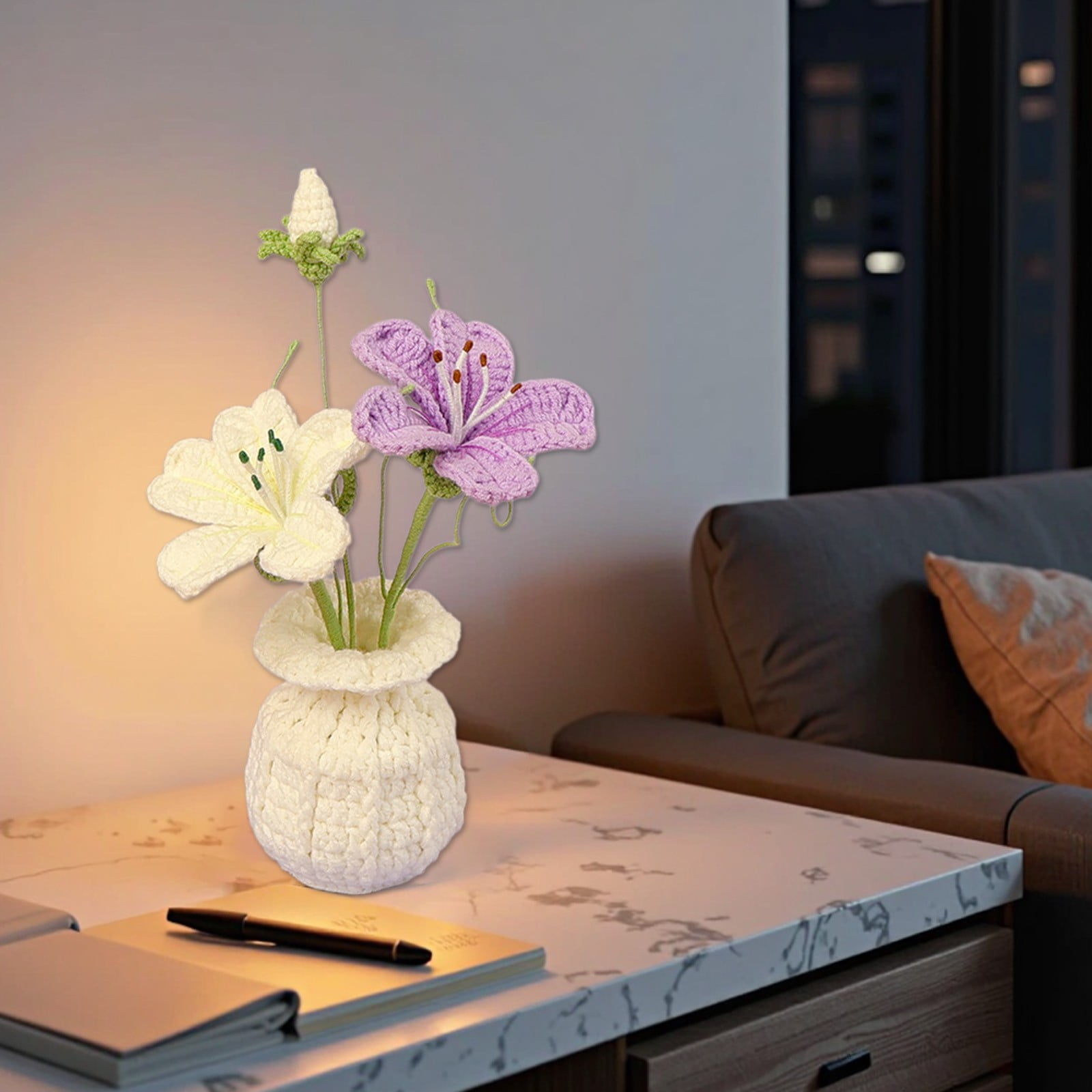 RXIRUCGD Hand-Crocheted Corn Cockle Floral Potted Display - Yarn-Woven ...