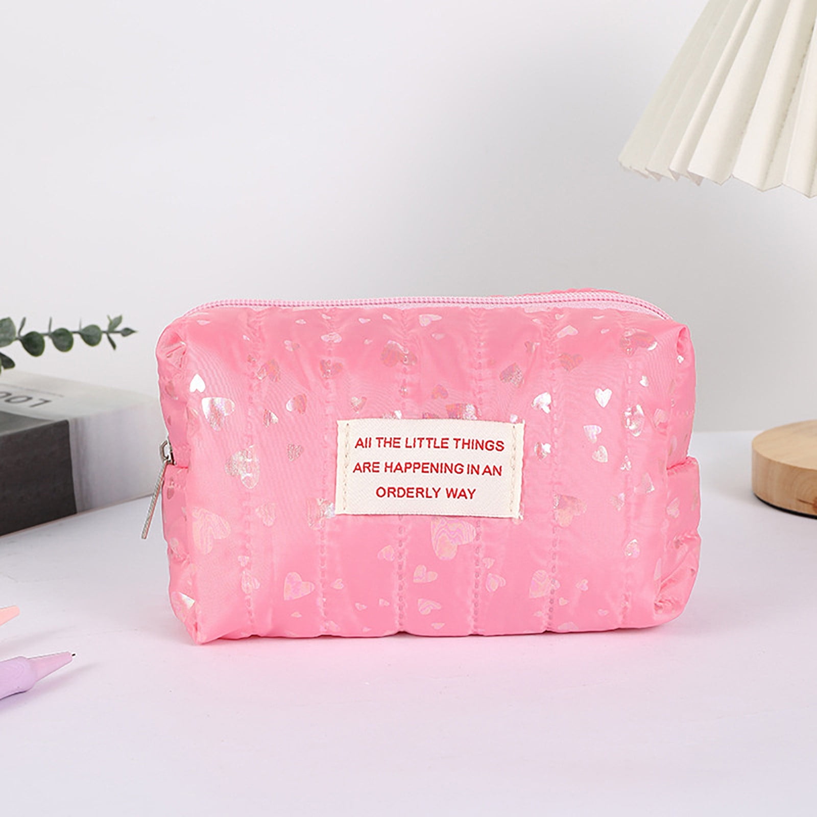 RXIRUCGD Heart Printed Makeup Bag Large Capacity Simple Octagonal Bag ...