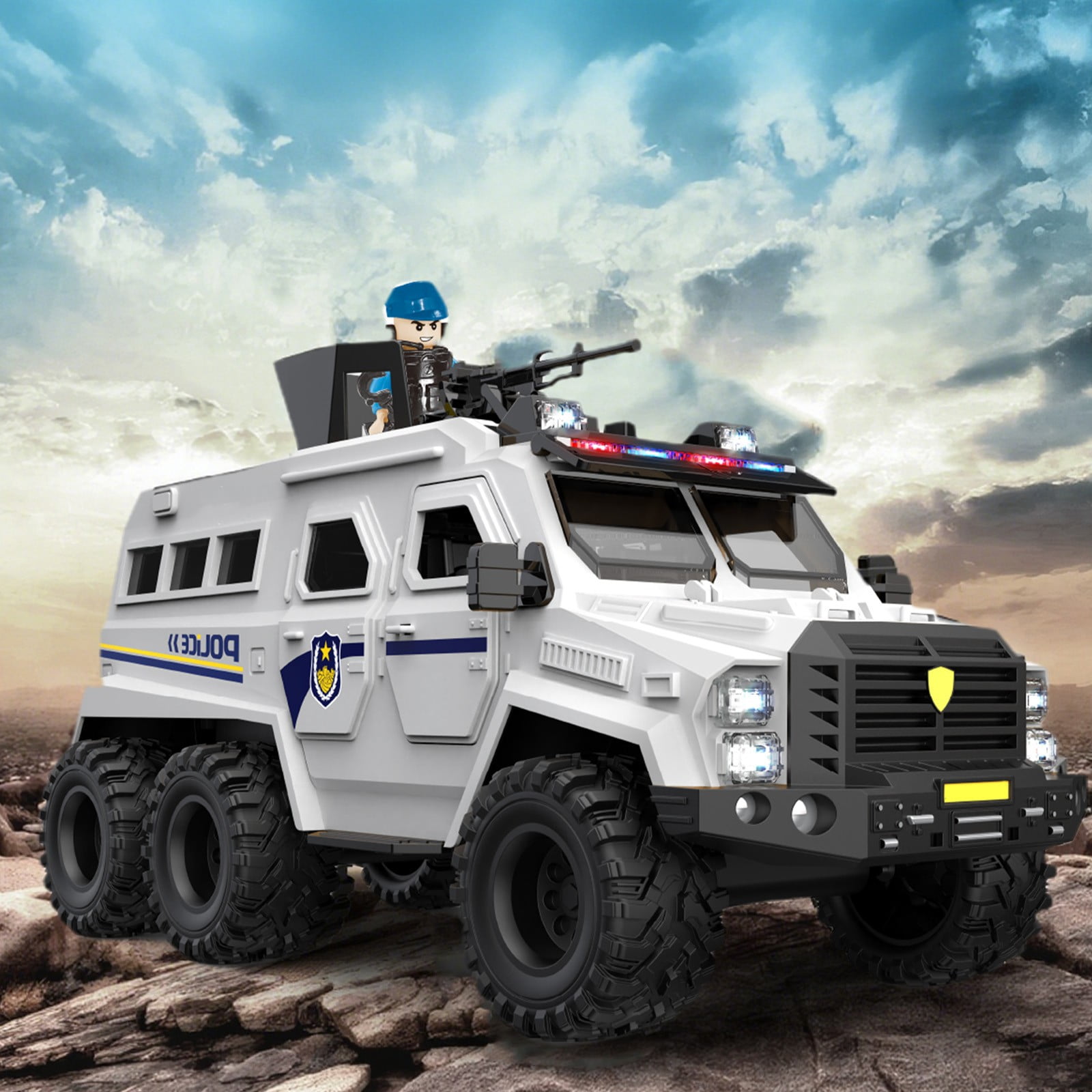 RXIRUCGD Large Six-Wheel Off-Road Car Toy with Inertia Drive Sound and ...