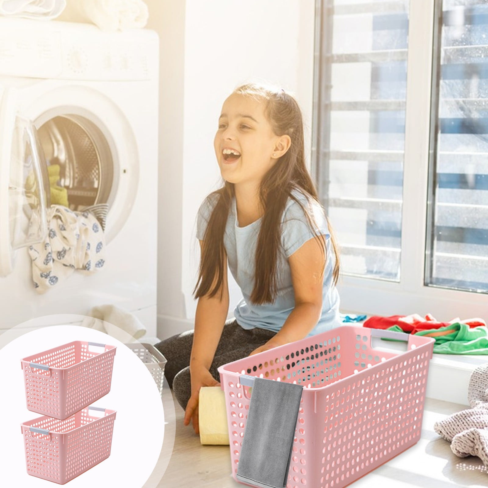 RXIRUCGD Laundry Basket Large Plastic Hip Hold Hamper with Carry ...