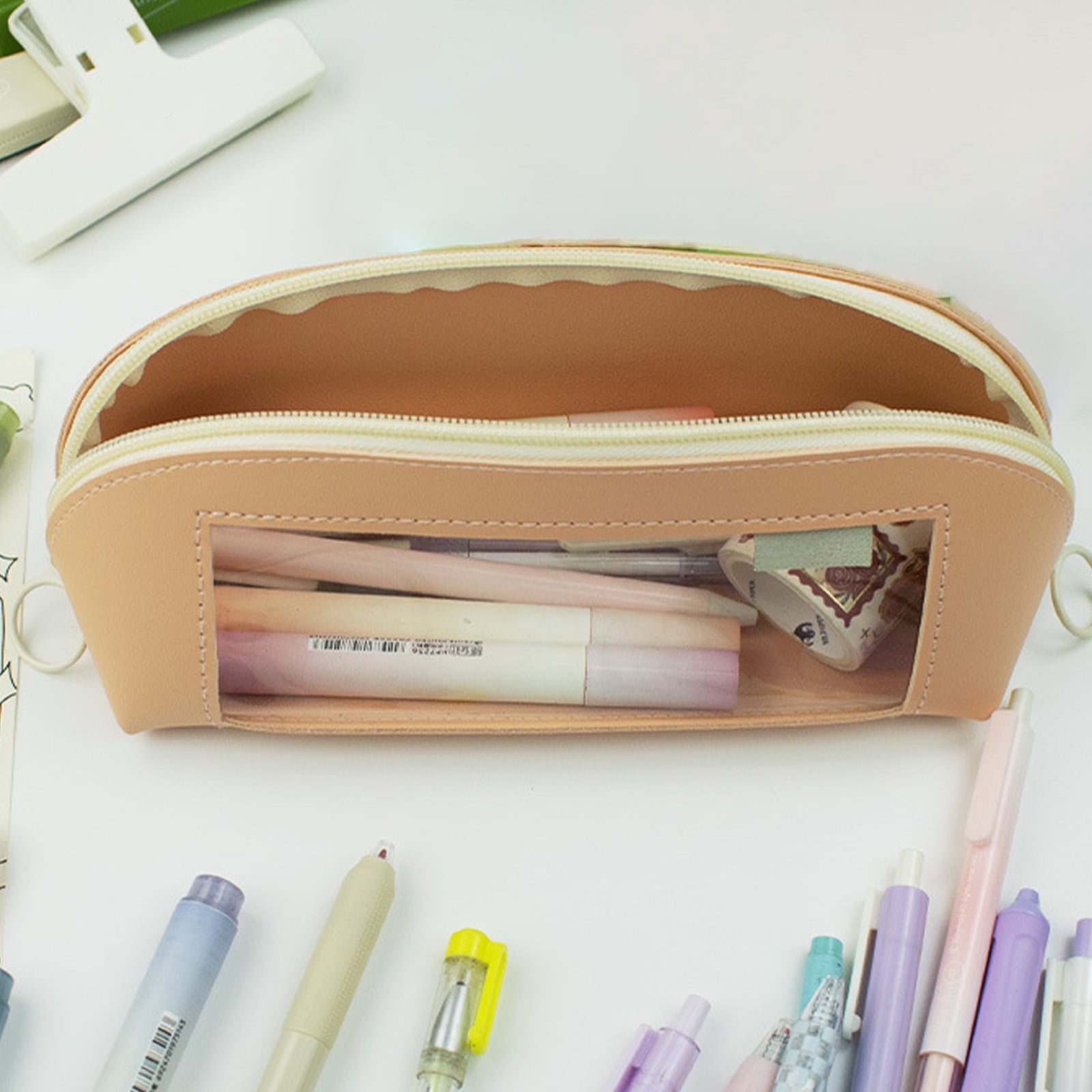 RXIRUCGD Leather Texture Pencil Case with Transparent Window - Spill ...