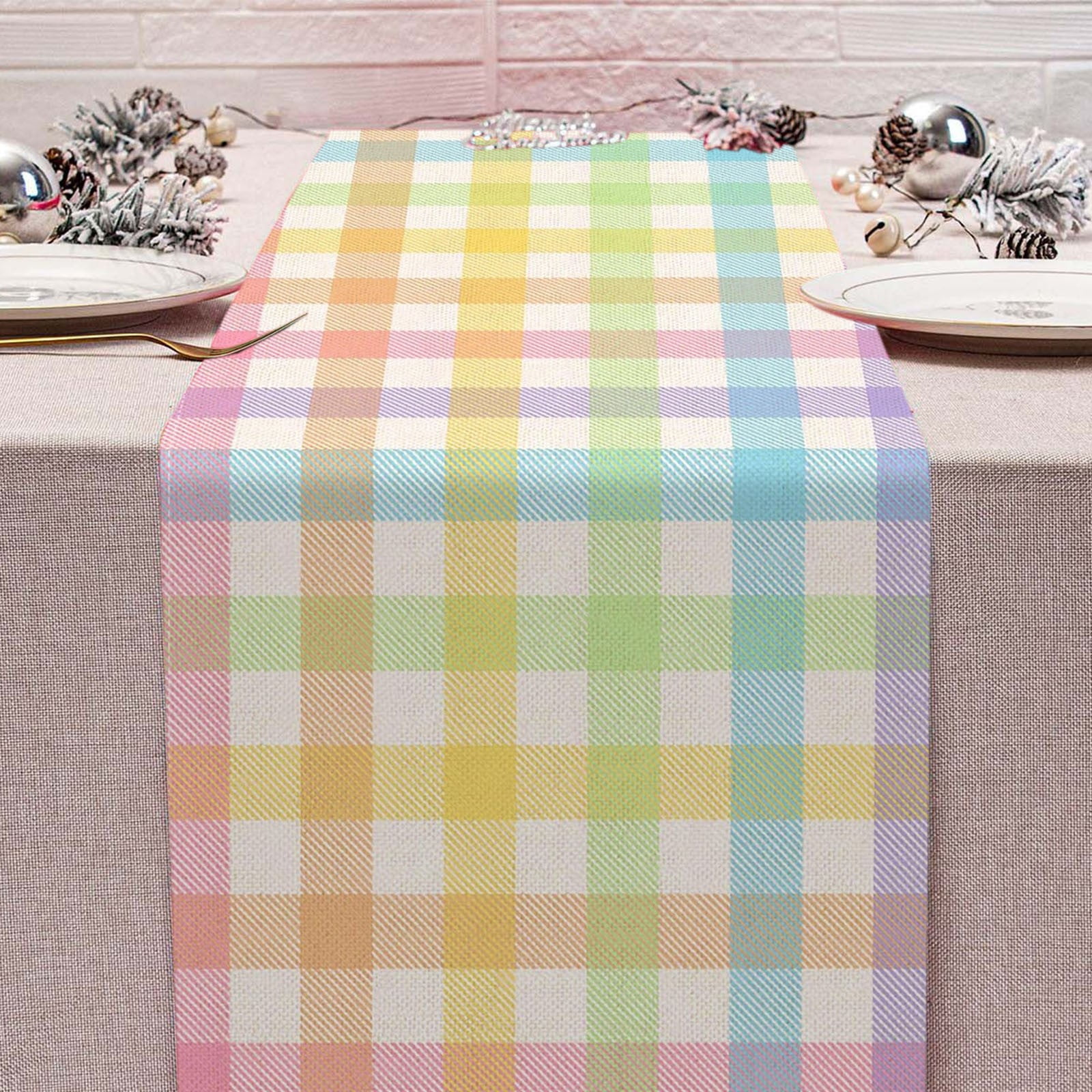 RXIRUCGD Linen Spring Buffalo Check Plaid Easter Table Runner Fashion ...