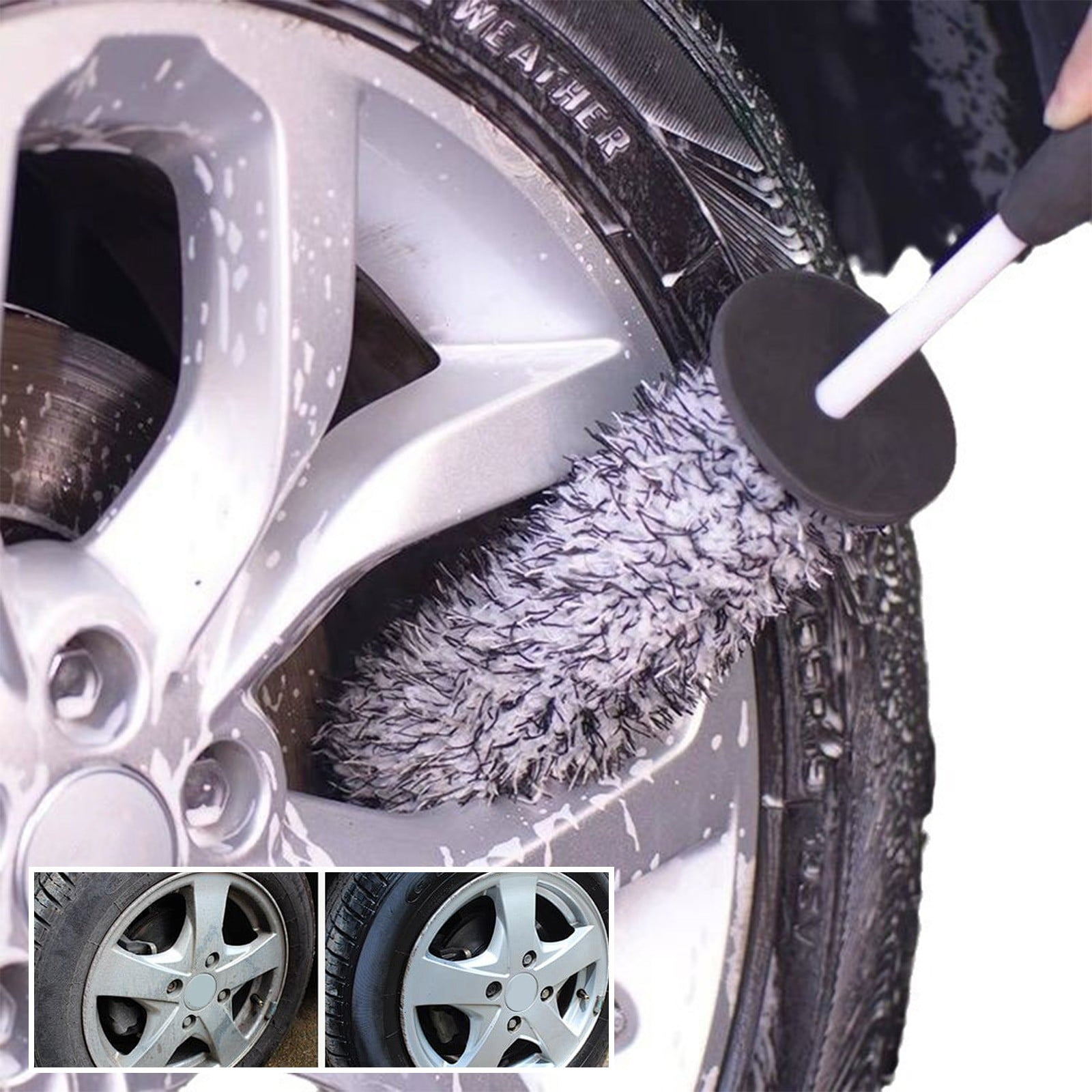 RXIRUCGD Long Microfiber Car Wash Brush Tire Steel Rim Wheel Cleaning ...