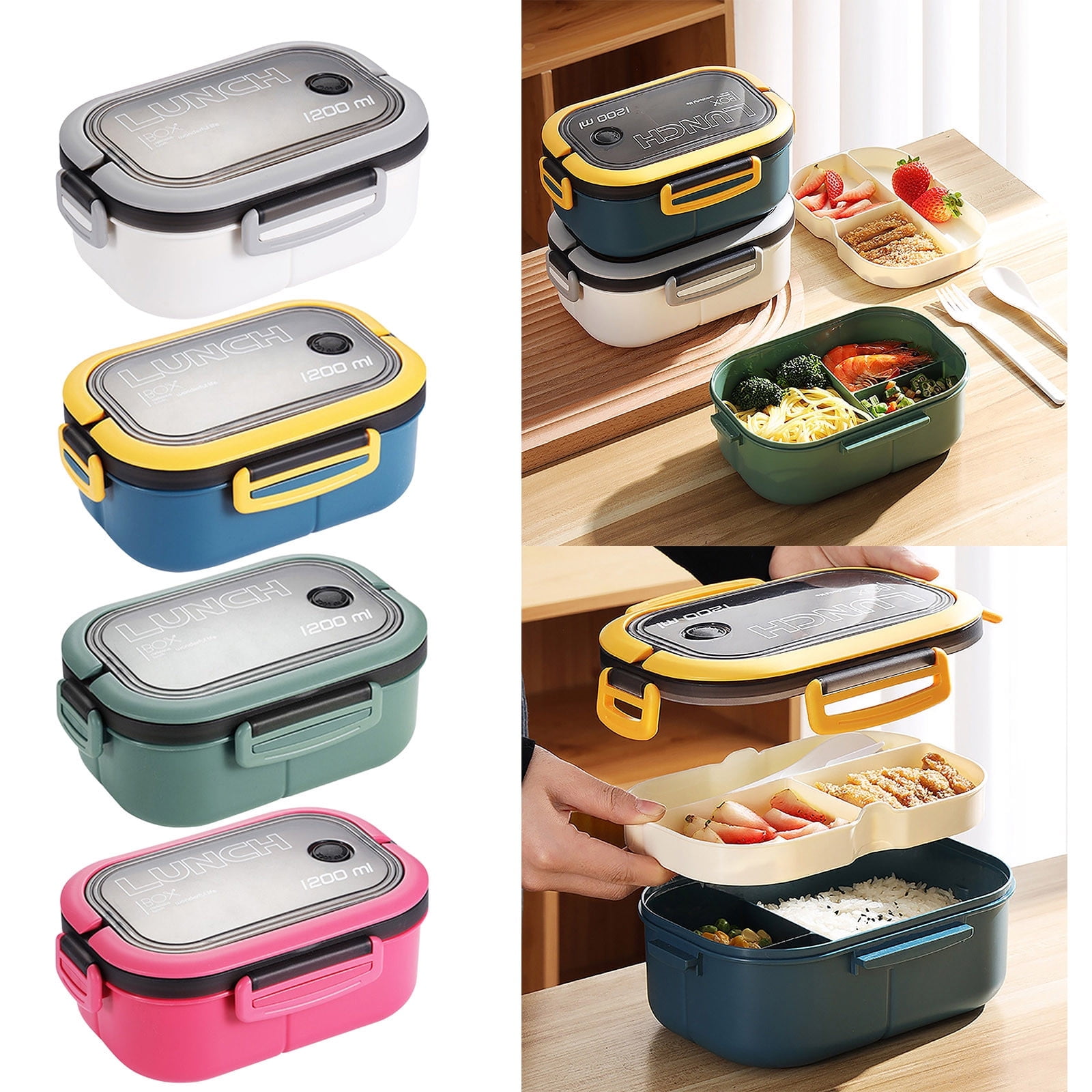 RXIRUCGD Lunch Box, Double-layer Bento Box Japanese-style Microwave Lunch Box Office Worker ...