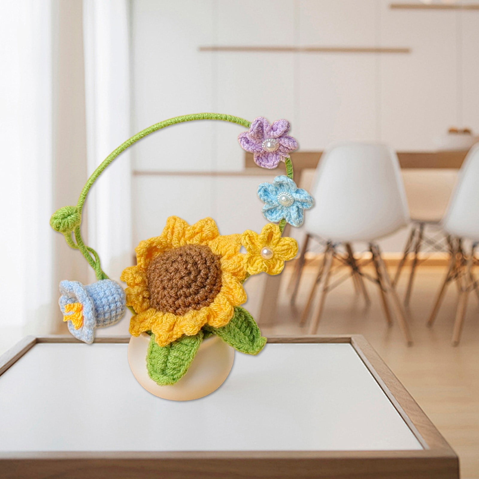 RXIRUCGD Miniature Handmade Crochet Potted Arrangement - Compact Yarn ...