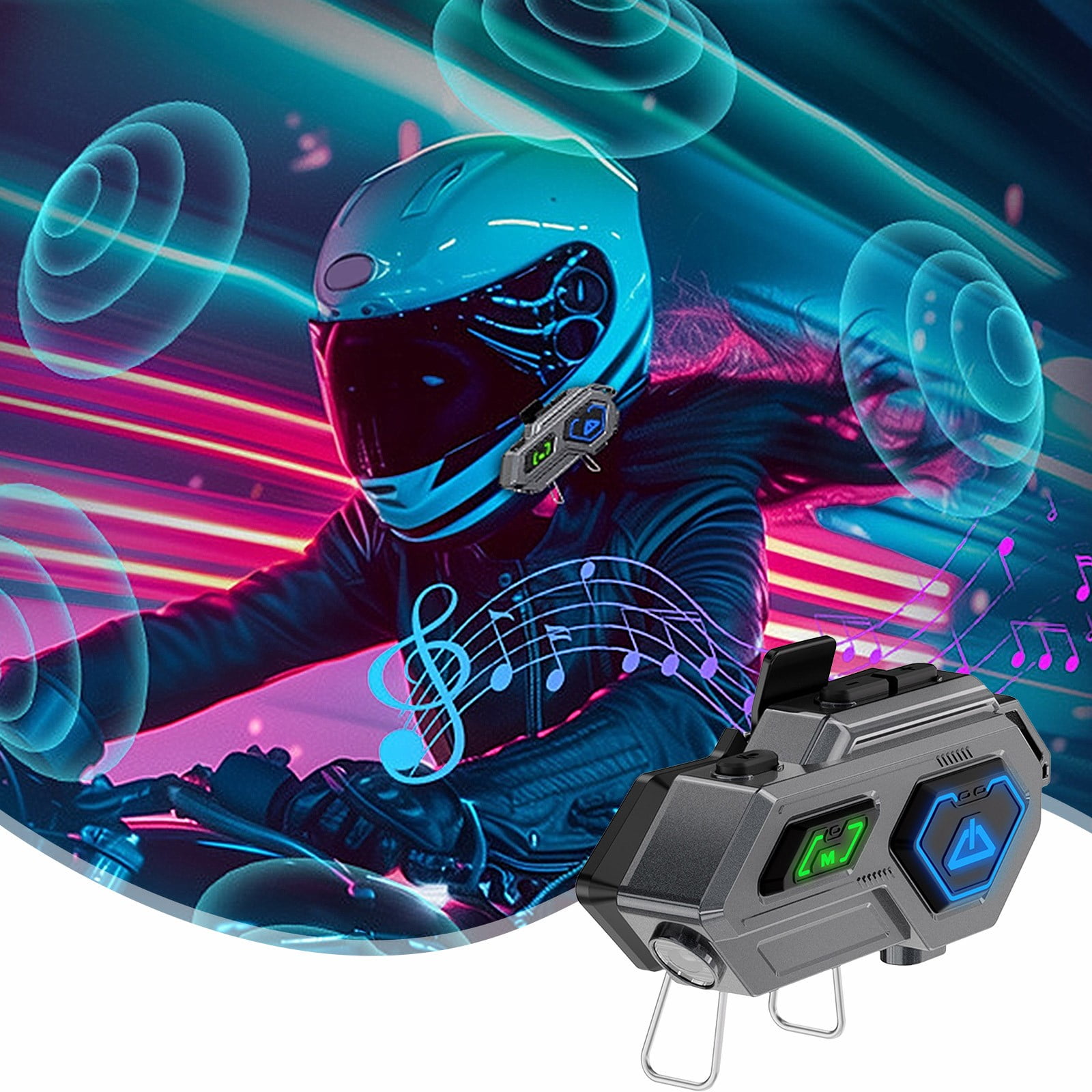 RXIRUCGD Motorcycle Bluetooth Headset Helmet Speakers, 5.3 Call Noise ...