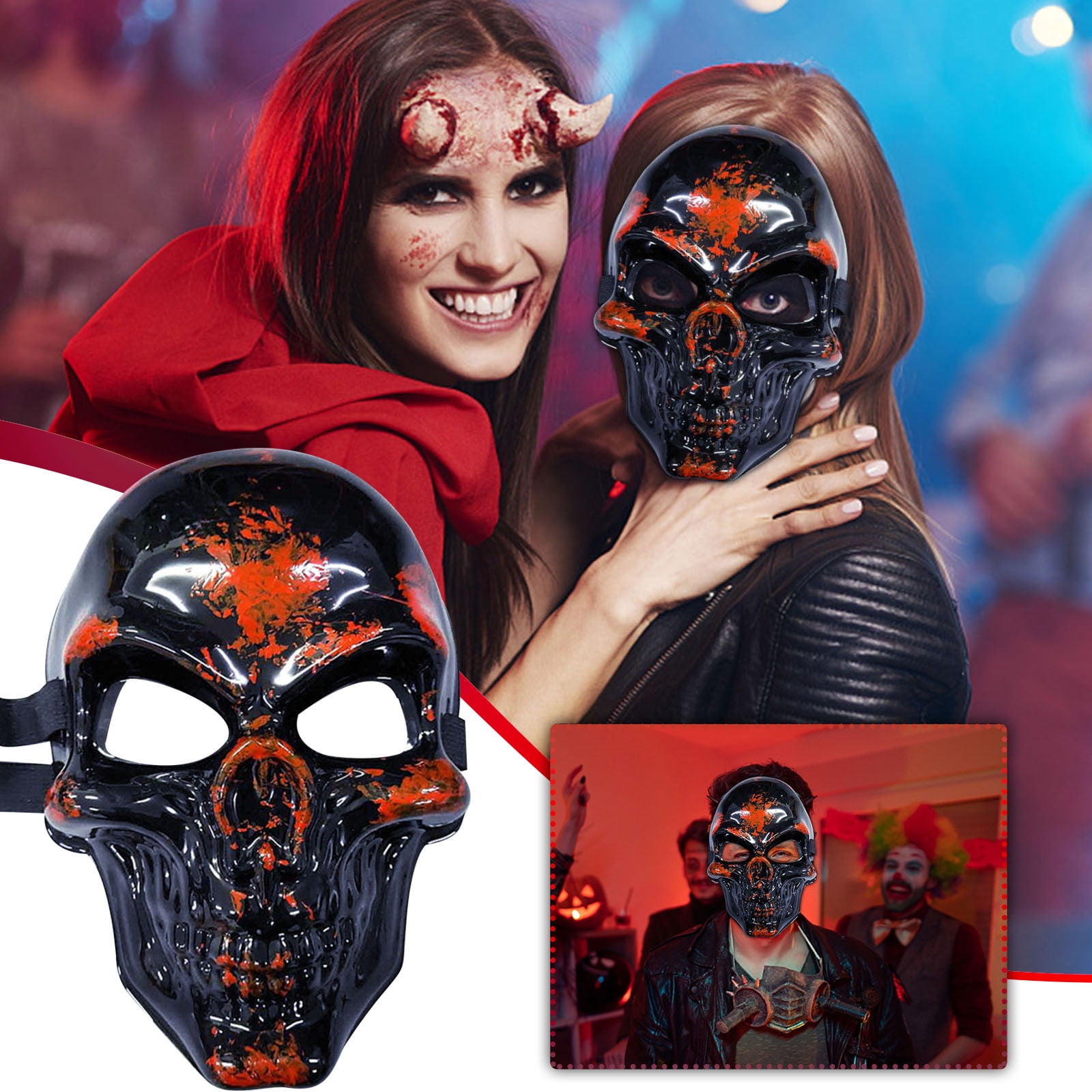 RXIRUCGD PVC Red Black Skull Devil Mask Halloween Mask Holiday Party ...
