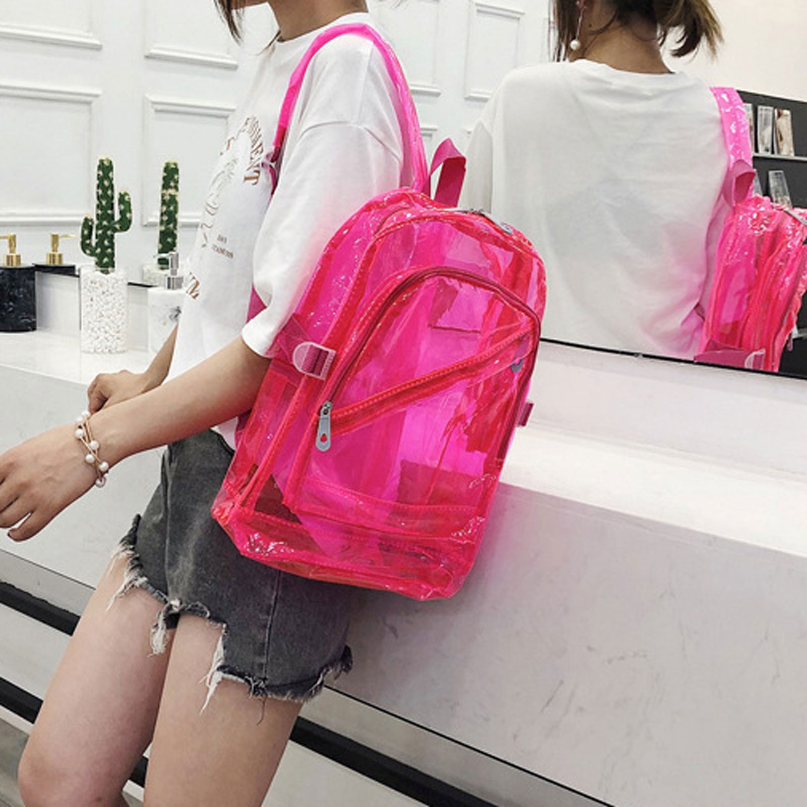 RXIRUCGD Plastic Candy Color Bag Fluorescent Bag Jelly Schoolbag ...