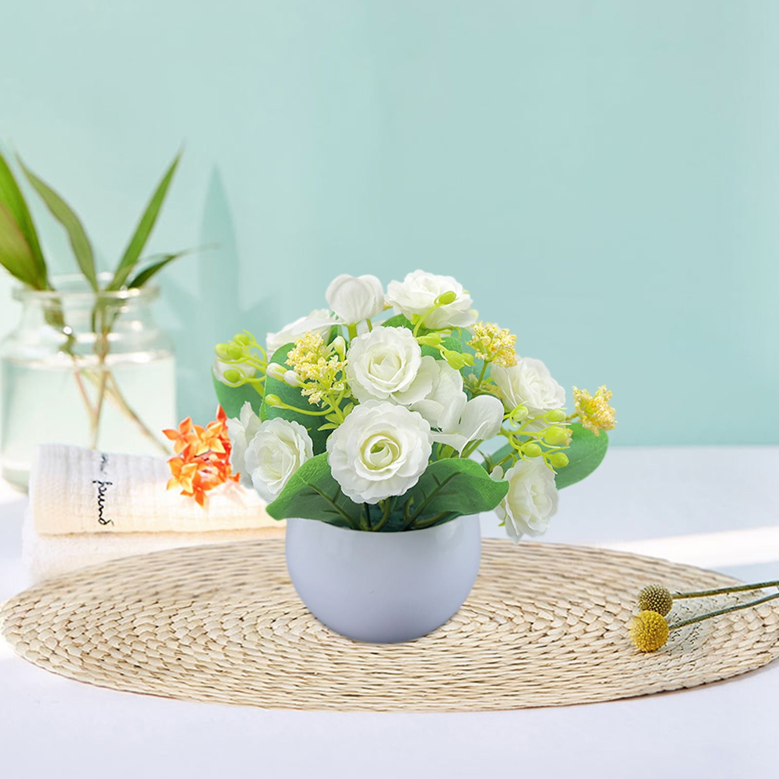 RXIRUCGD Polyester Simulation Potted Plant with Flexible Metal Support ...