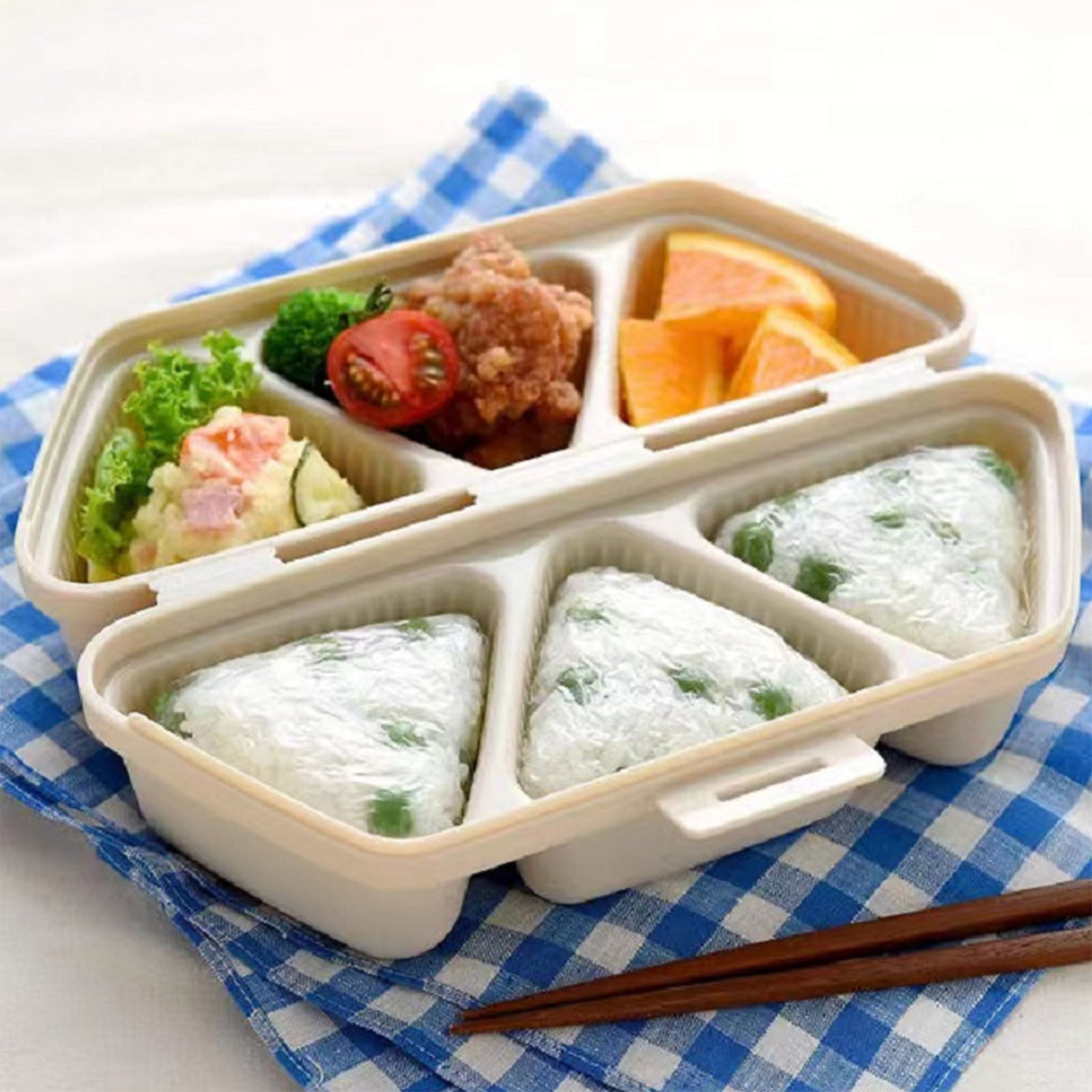 RXIRUCGD Portable 3-Compartment Onigiri Lunch Box with Nori Separator ...