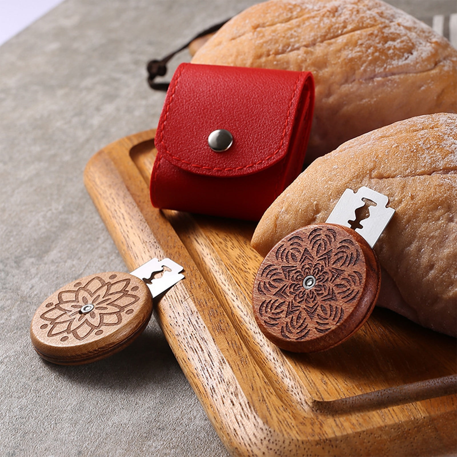 RXIRUCGD Rosewood UFO Bread Cutter European Portable Round Soft Bread ...