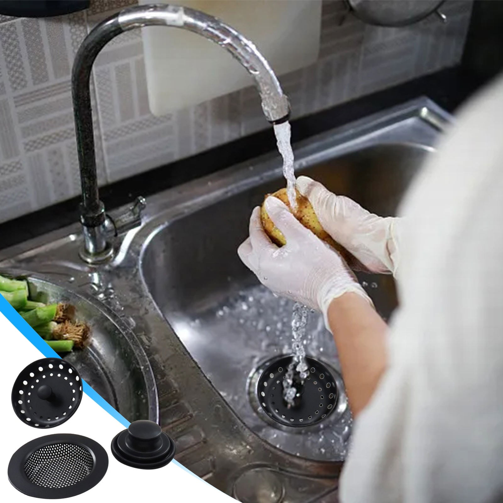 RXIRUCGD Sink Stopper Strainer, Household Black Stainless Steel Sink ...