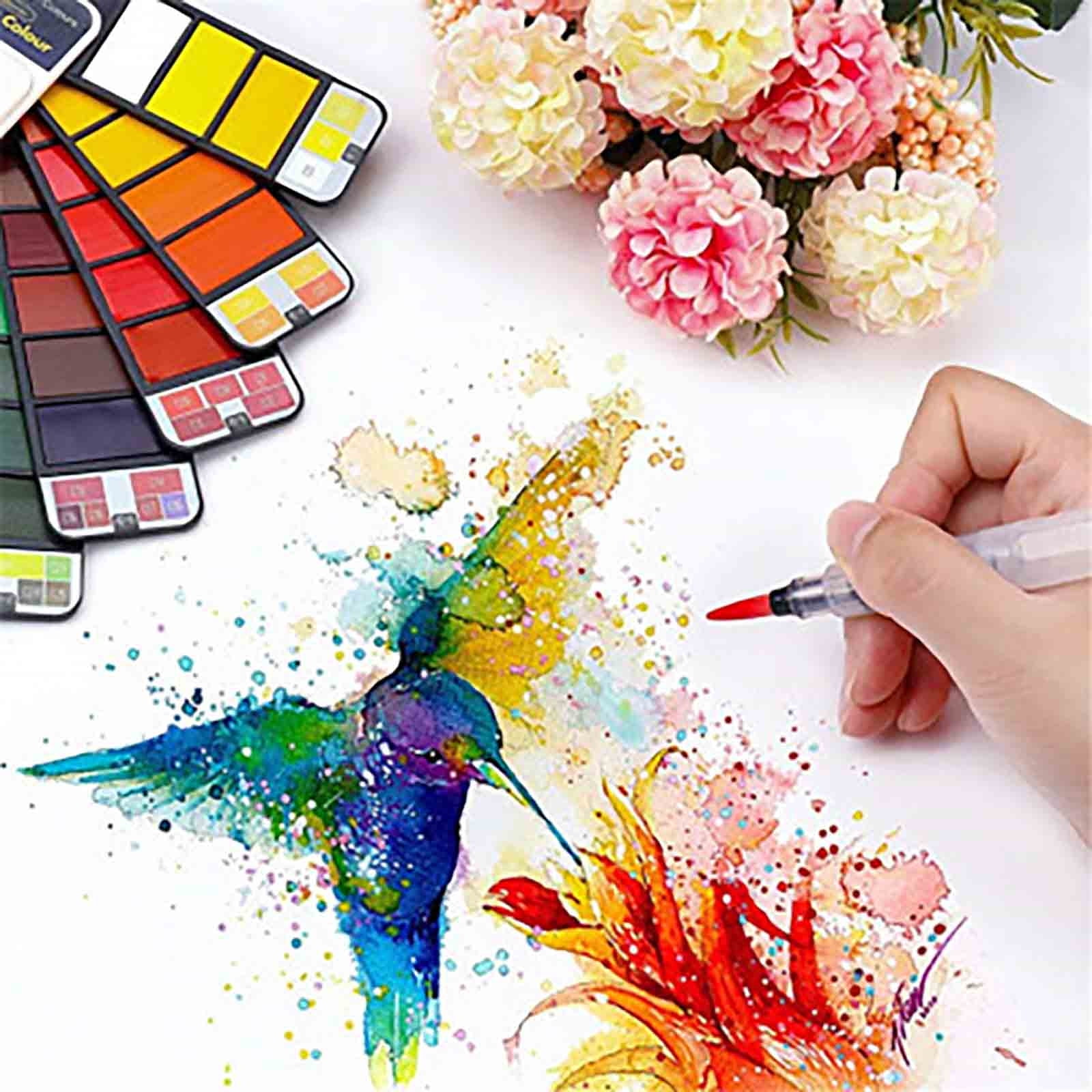 RXIRUCGD Watercolor Paint Set, Folding Fan Shaped Watercolor Paint Set ...