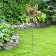 Large Kinetic Metal Brown Owl, Wind Spinner Garden Art & Yard Stake ...