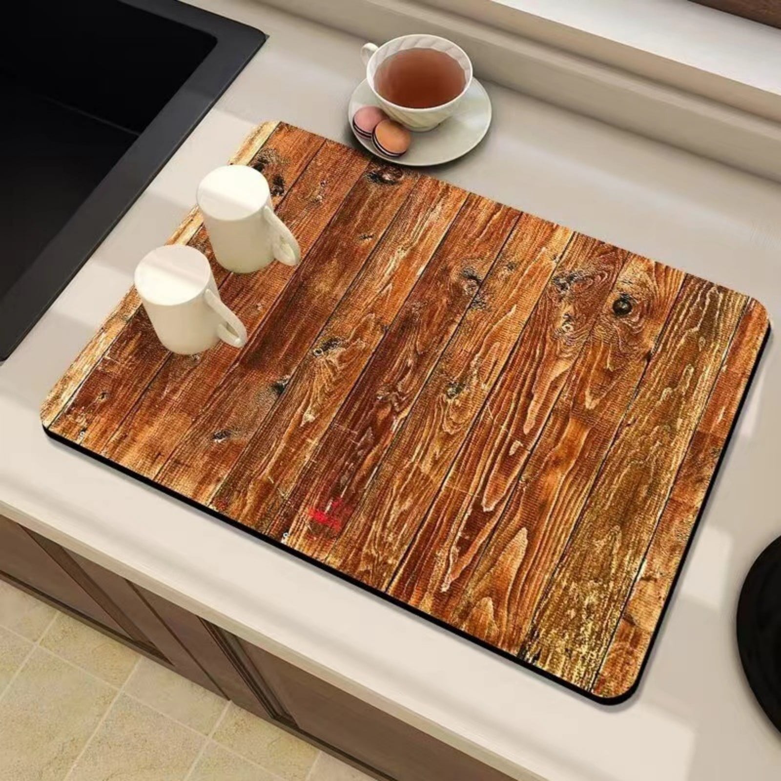 RXIRUCGD Wood Grain Diatom Mud Printing Carpet Kitchen Absorbent Mat ...