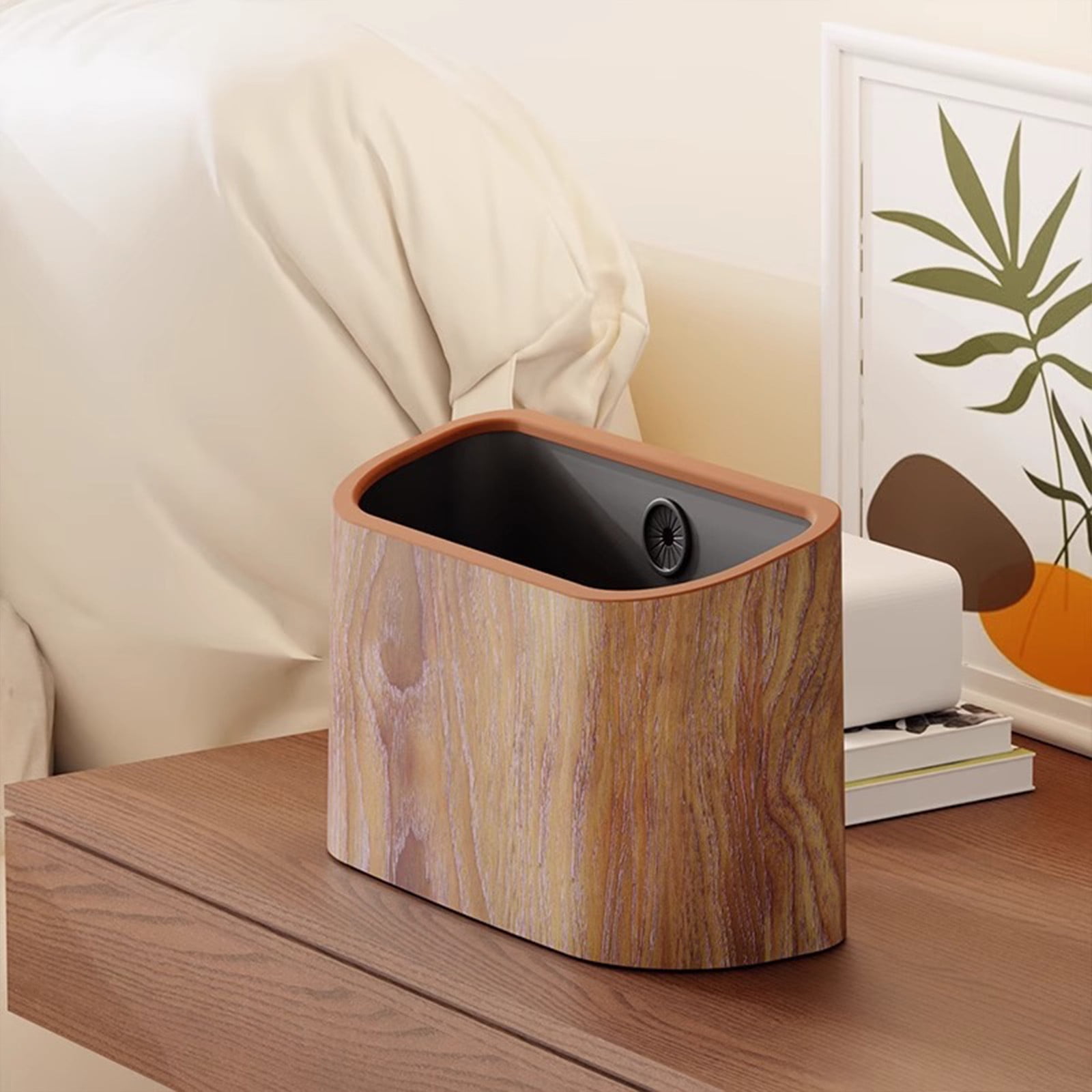 RXIRUCGD Woodgrain Plastic Desktop Trash Can with One-Touch Press ...
