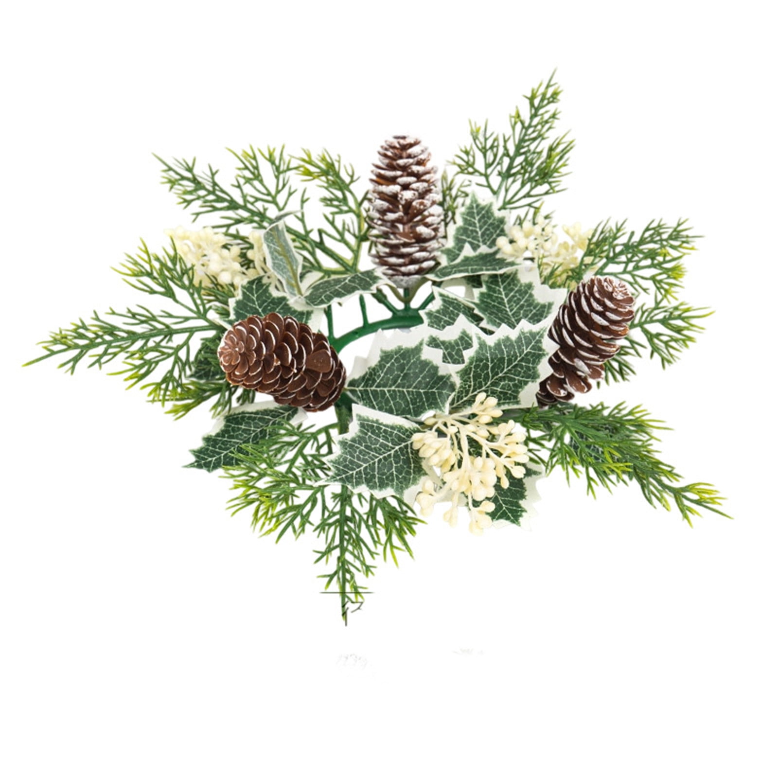 RXMEKW Christmas Wreath Decorations,Festive Candle Ring Centerpiece with Golden Berries Pine ...