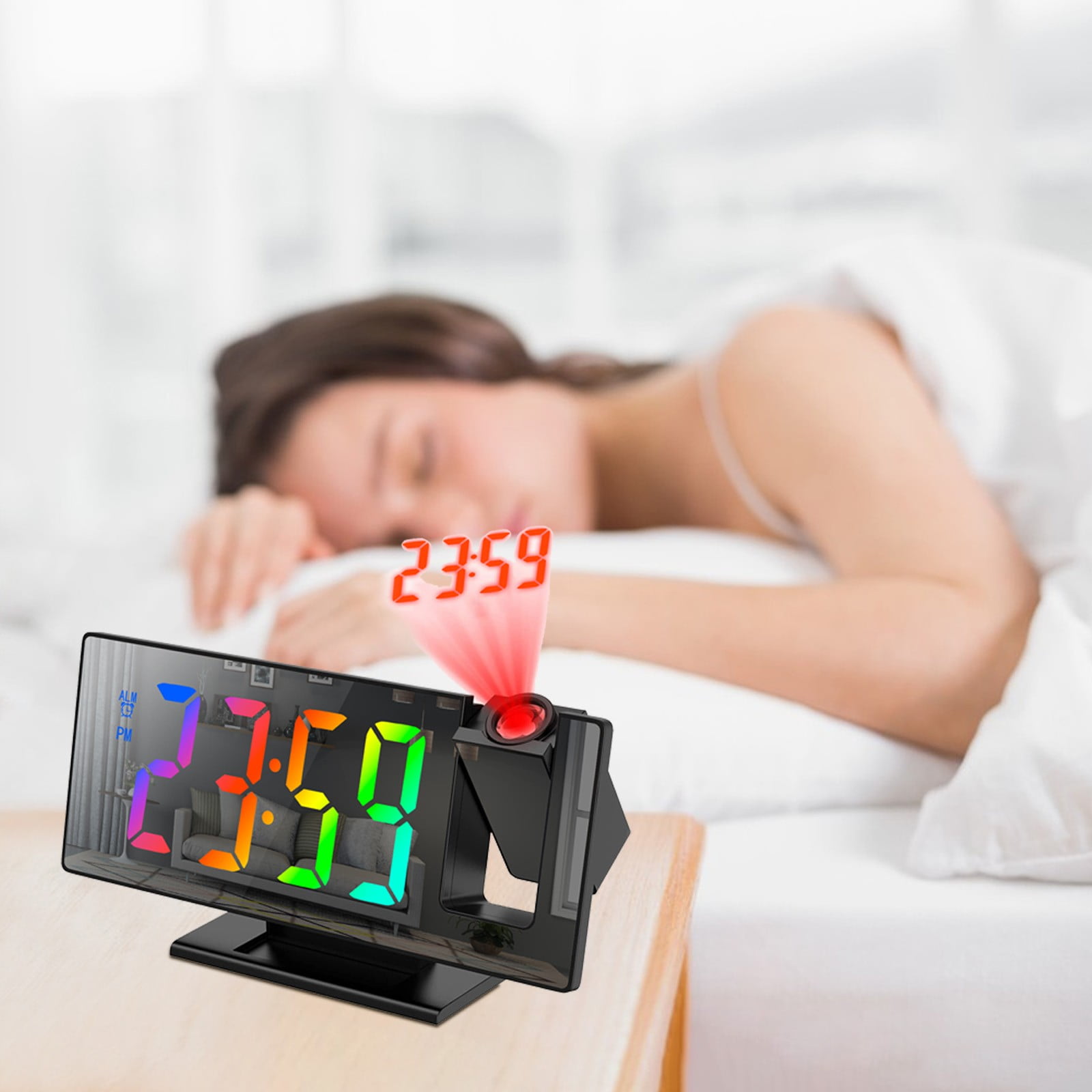 RXMEKW Digital Mirror Alarm Clock Projection Alarm Clock, Mirror Color ...