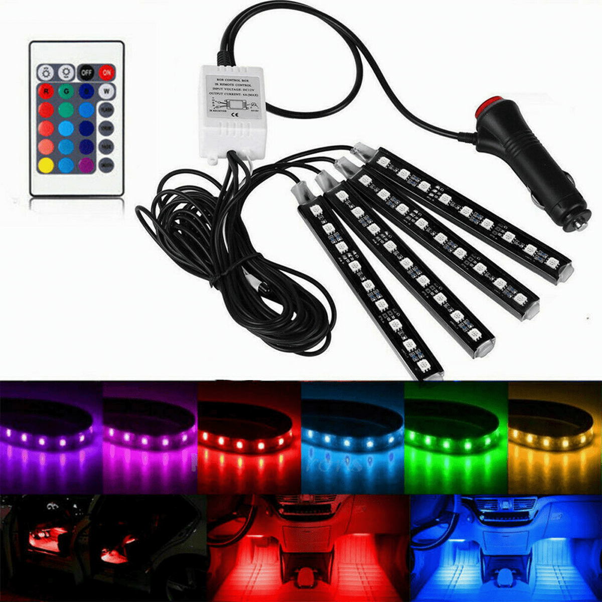 RXTSQI Car Multi-Color LED Interior Lights 4 pieces - Walmart.com
