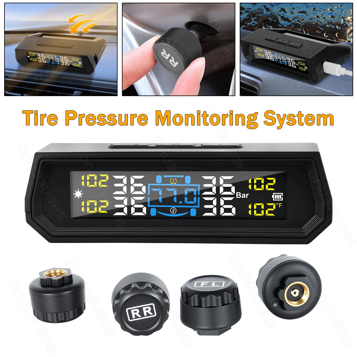 RXTSQI External Tire Pressure Monitoring System (TPMS): Solar-Charged ...