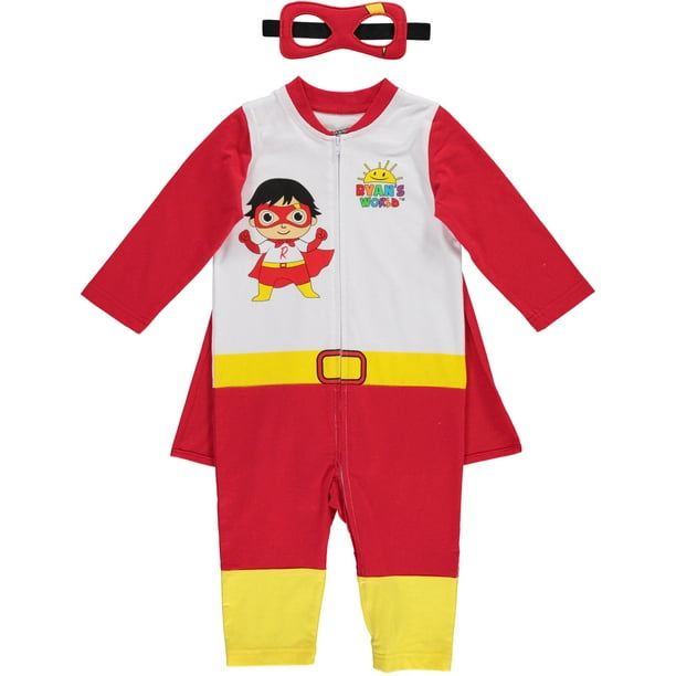 RYAN'S WORLD Red Titan Little Boys Zip Up Costume Coverall Cape and ...