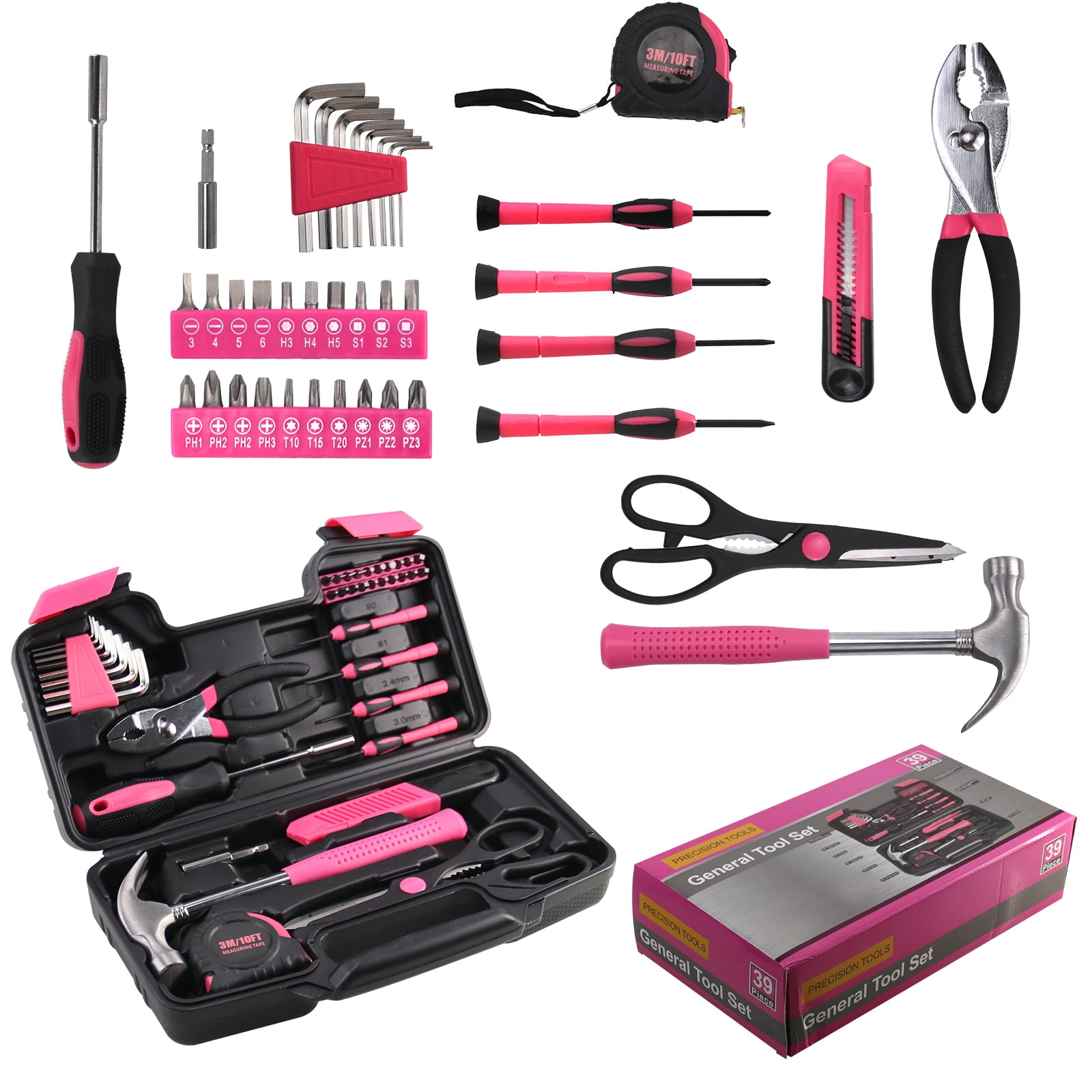 RYANSTAR RACING 39-Piece Multifunctional Household Pink Tool Kit, Small ...