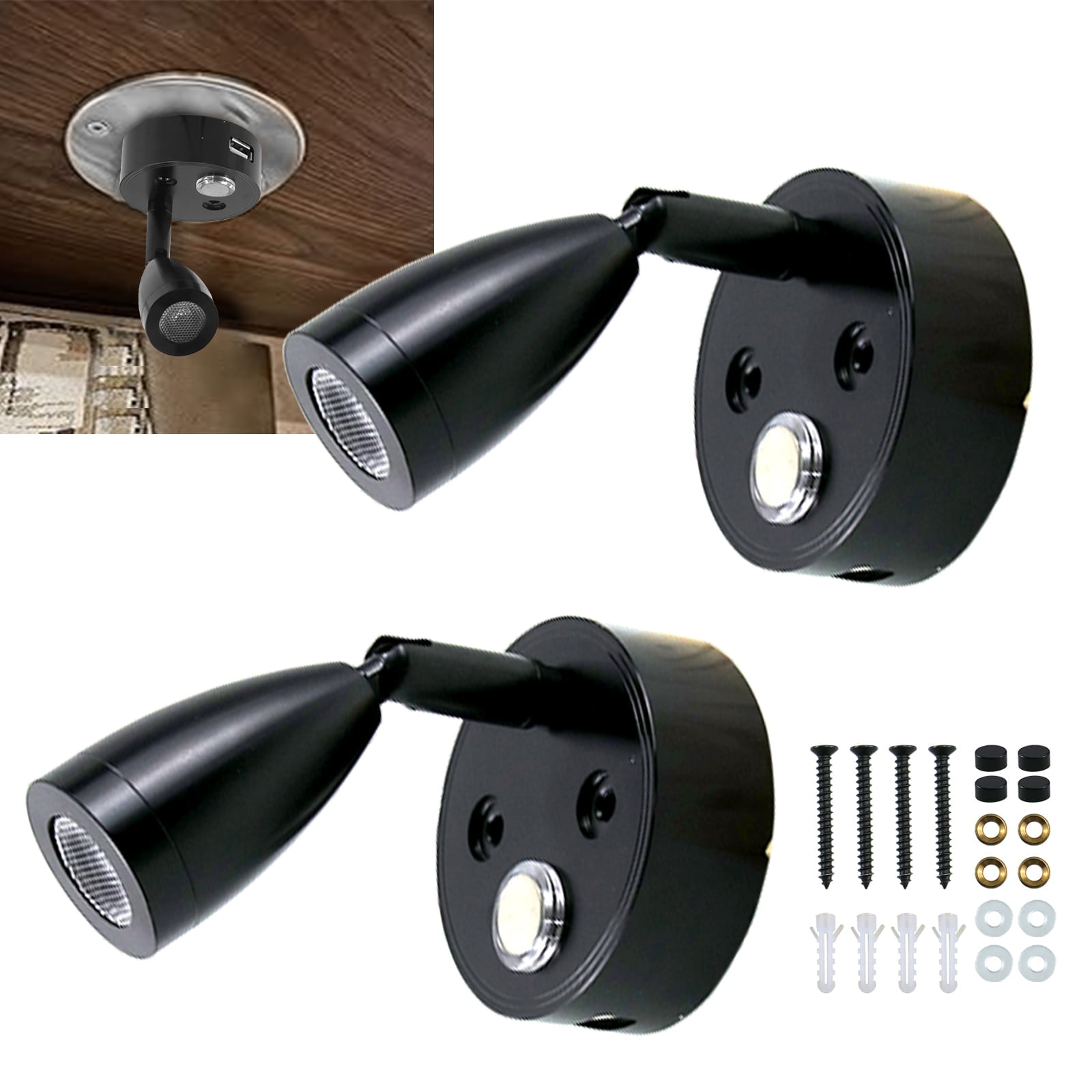 RYANSTAR RACING LED Spotlight Reading Light with USB Charging Port, 360 ...