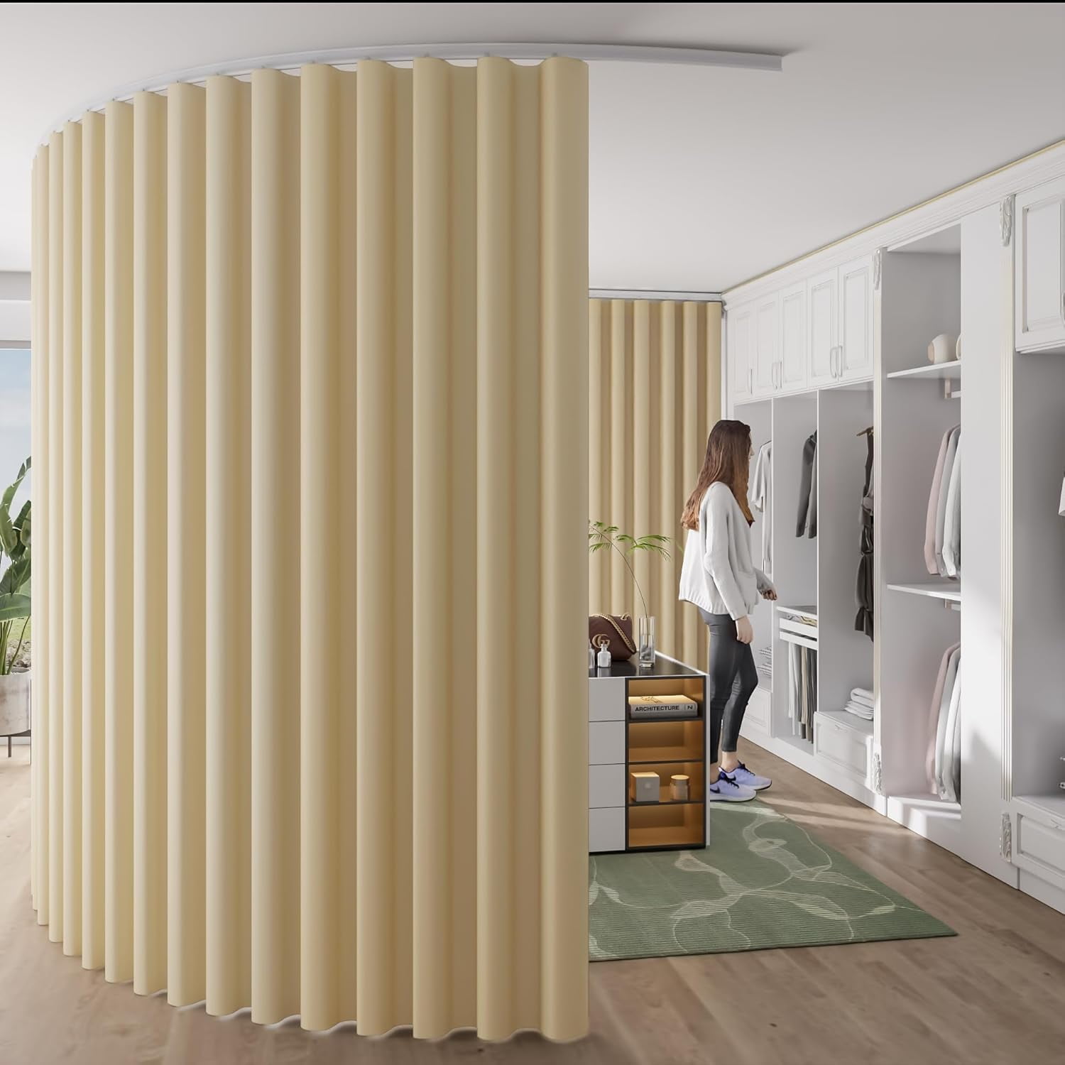 RYB HOME Room Divider Curtains with Silent Ceiling Track Wall Mount ...