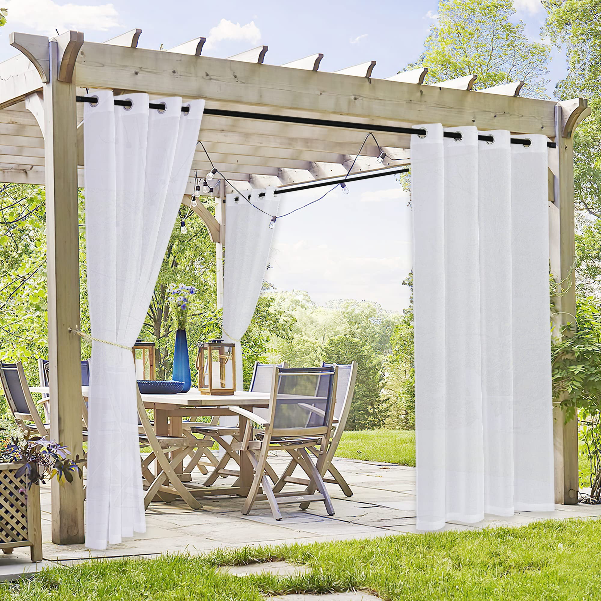 RYB HOME Sheer Outdoor DHF10 - 2 Panels Waterproof White Sheer Privacy ...